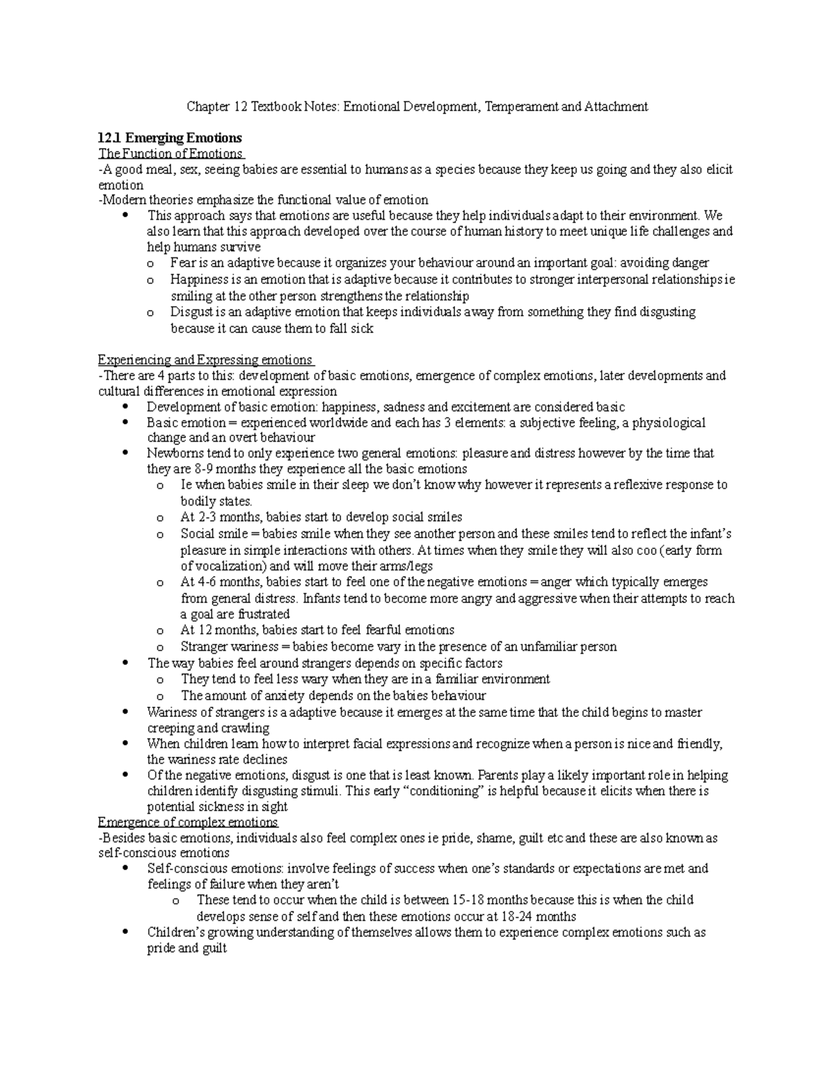 Chapter 12 Textbook Notes - Chapter 12 Textbook Notes: Emotional ...