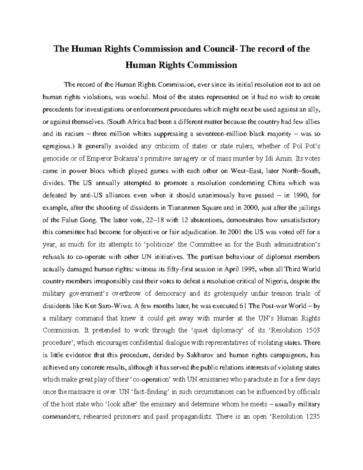 The Human Rights Commission and Council- The record of the Human Rights ...