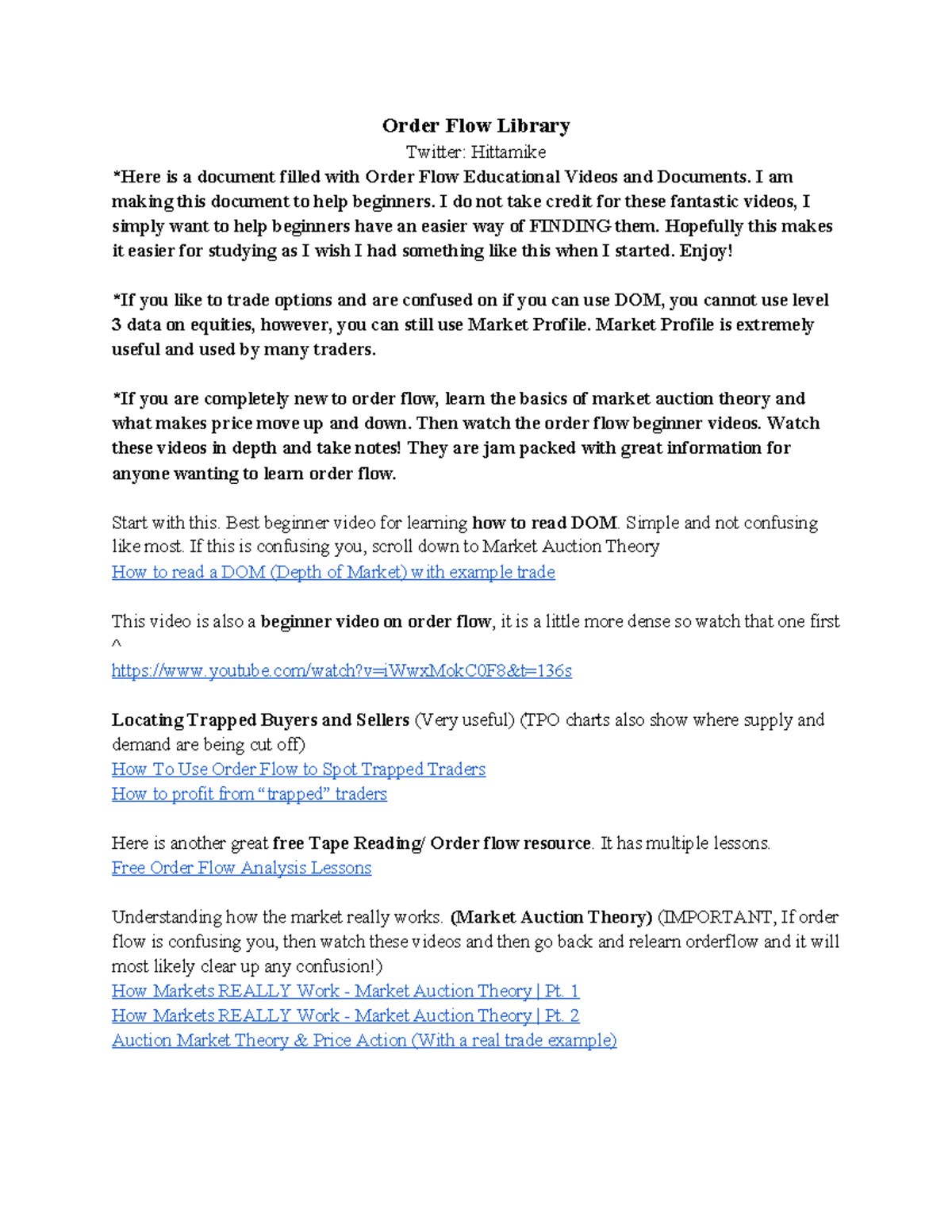 Trading - Order Flow - Order Flow Library Twitter: Hittamike *Here is a ...