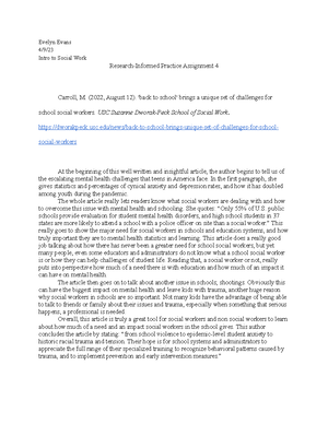 Research-Informed Practice Assignment 2 (Social Work in Mental Health ...