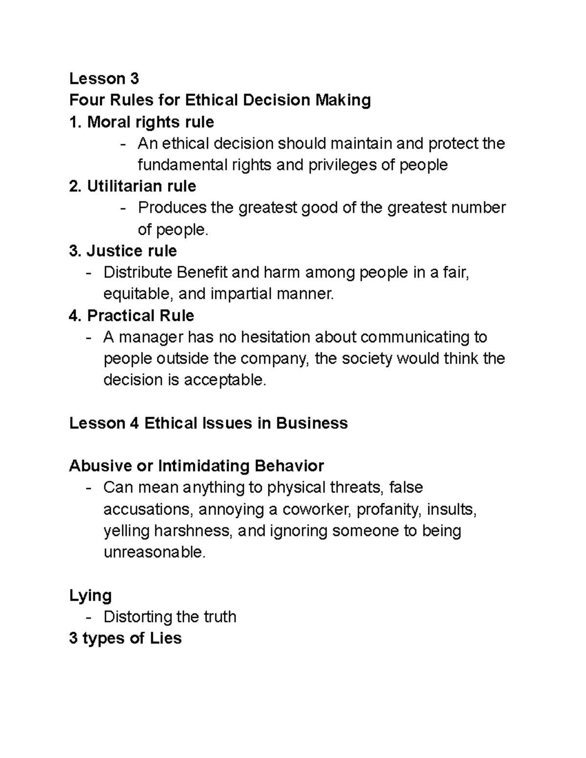 Notes on Governance - Nothing - Lesson 3 Four Rules for Ethical ...