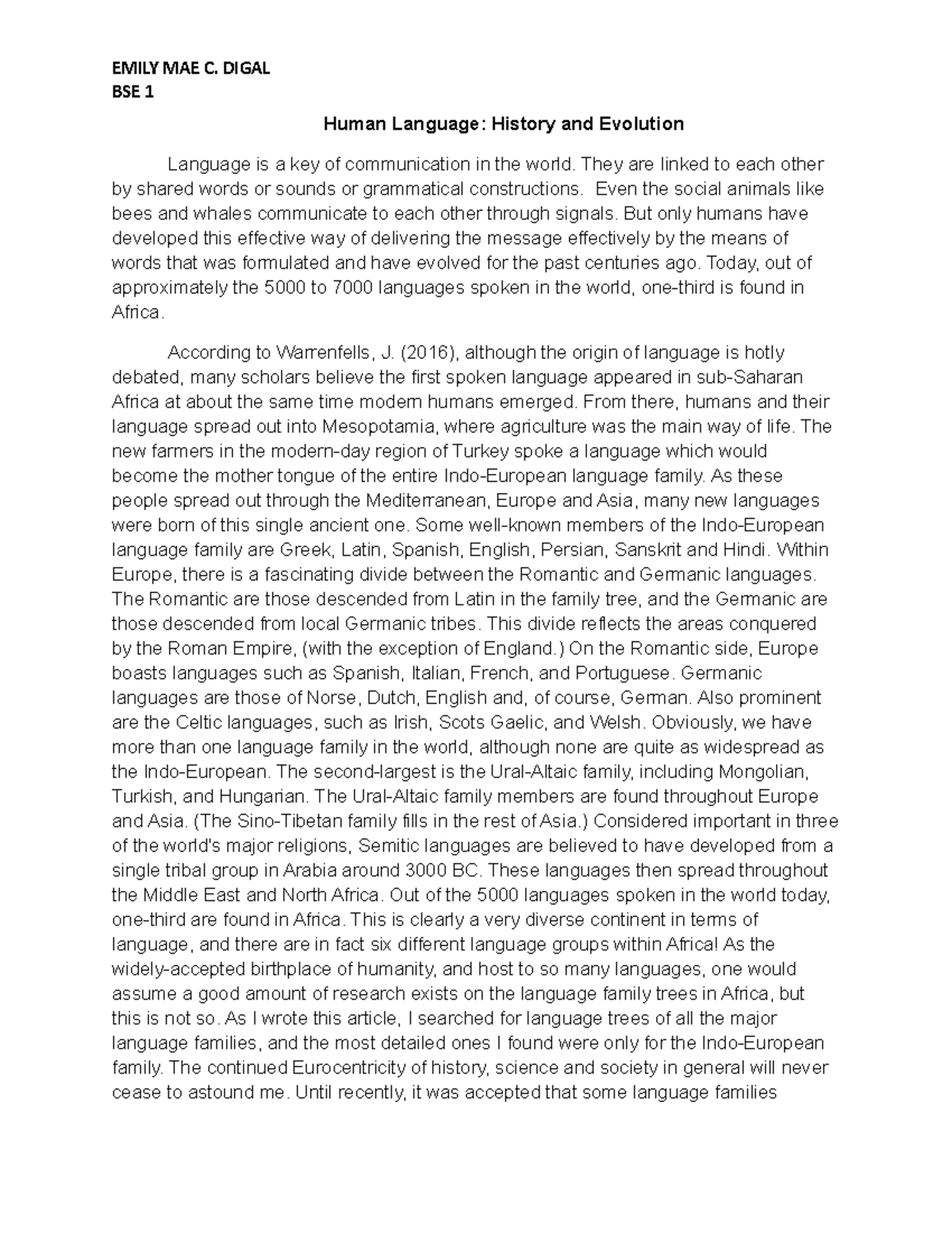 History of Language - Lecture notes 1-3 - EMILY MAE C. DIGAL BSE 1 ...