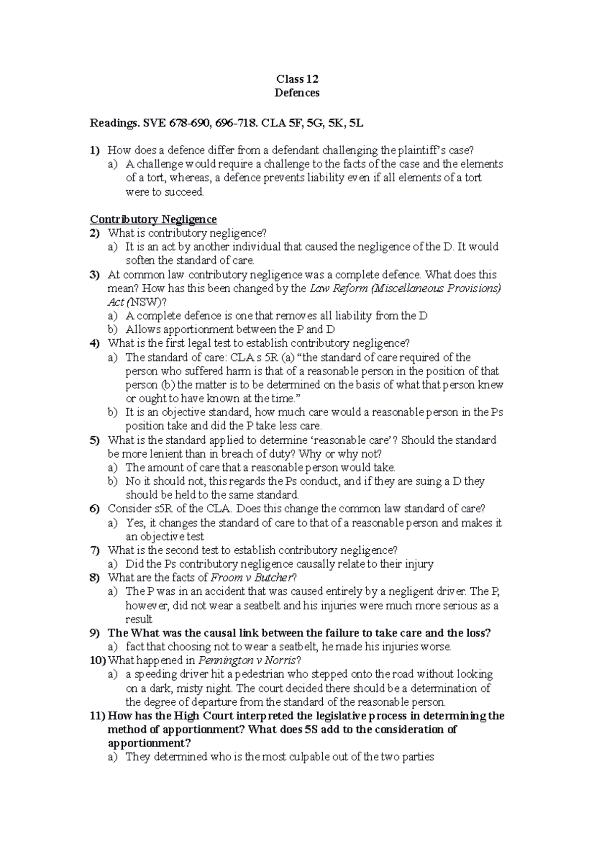 Defences summary notes - Class 12 Defences Readings. SVE 678-690, 696 ...