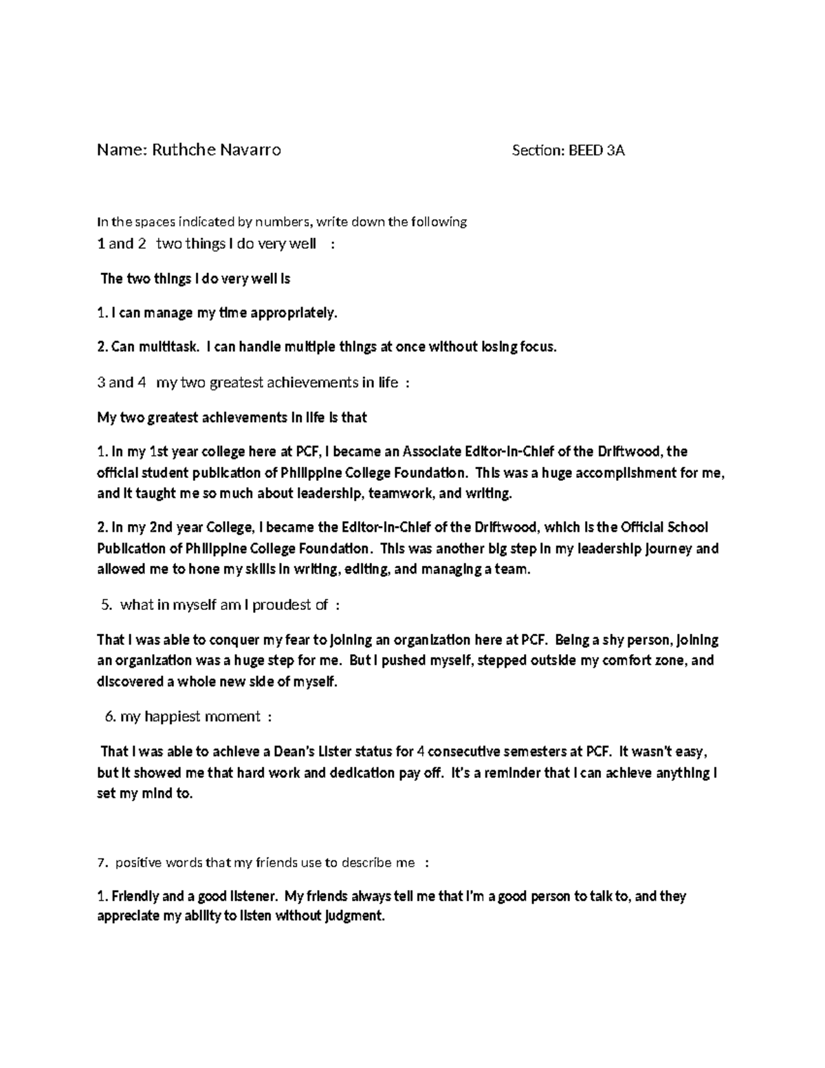 GMRC Activity 2 - None - Name: Ruthche Navarro Section: BEED 3A In the ...