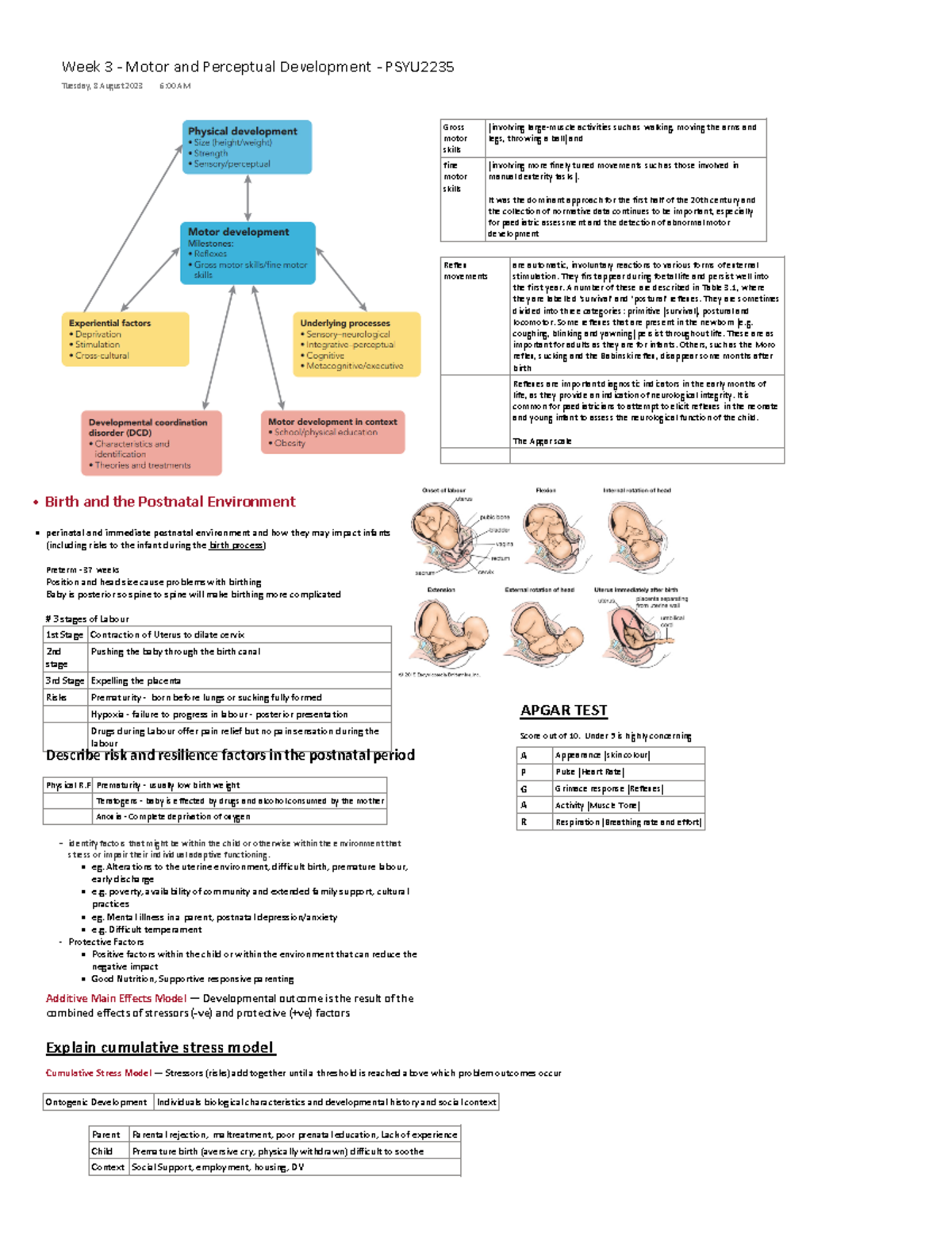 PSYU2235 Week 3 - Summary Developmental Psychology - ####### Gross ####### motor ####### skills ...