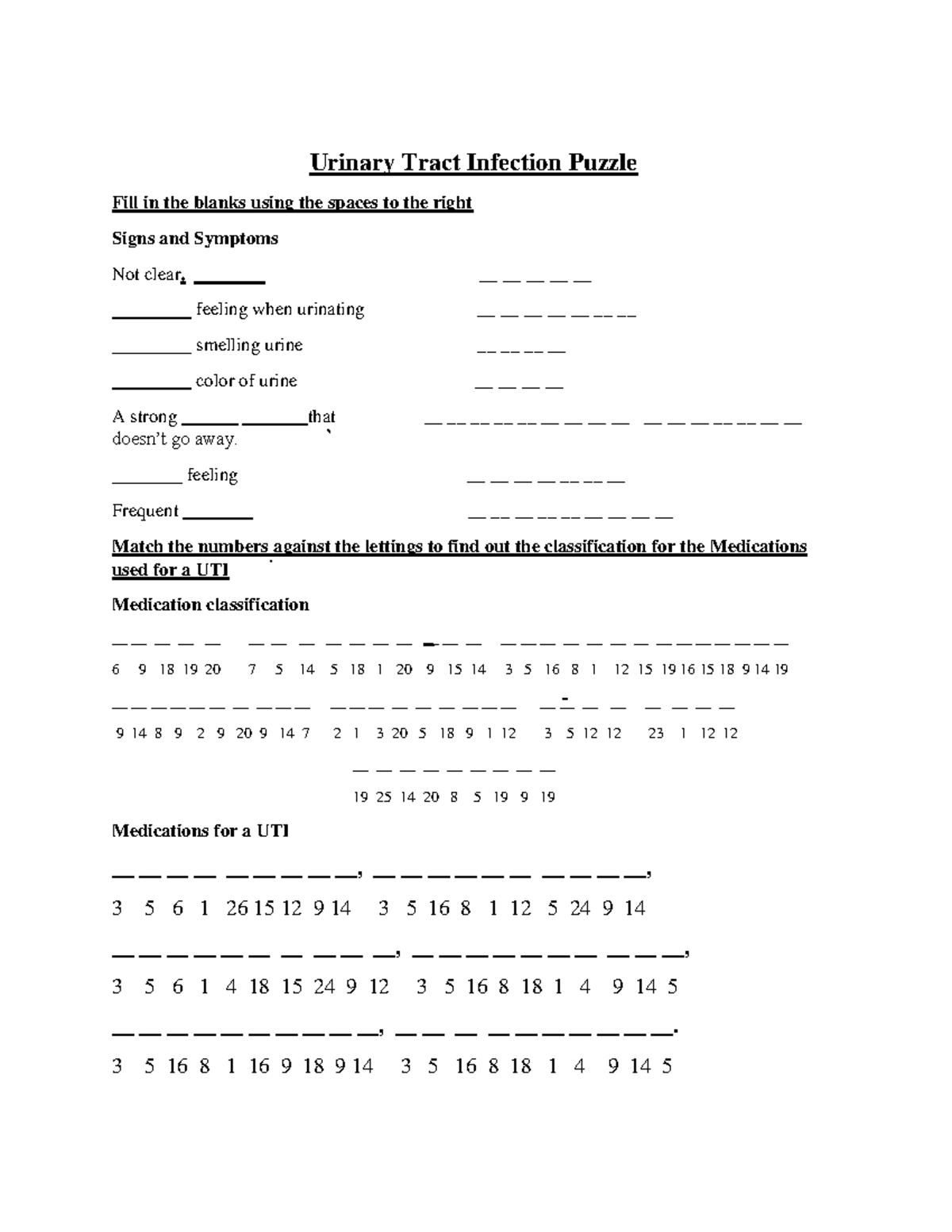 NURS 321 Pharmacology UTI Puzzle Activity - Urinary Tract Infection ...
