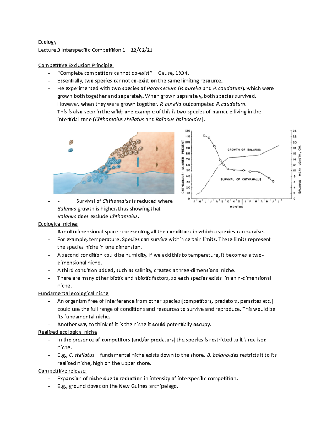 Interspecific Competition 1 - Essentially, two species cannot co-exist ...
