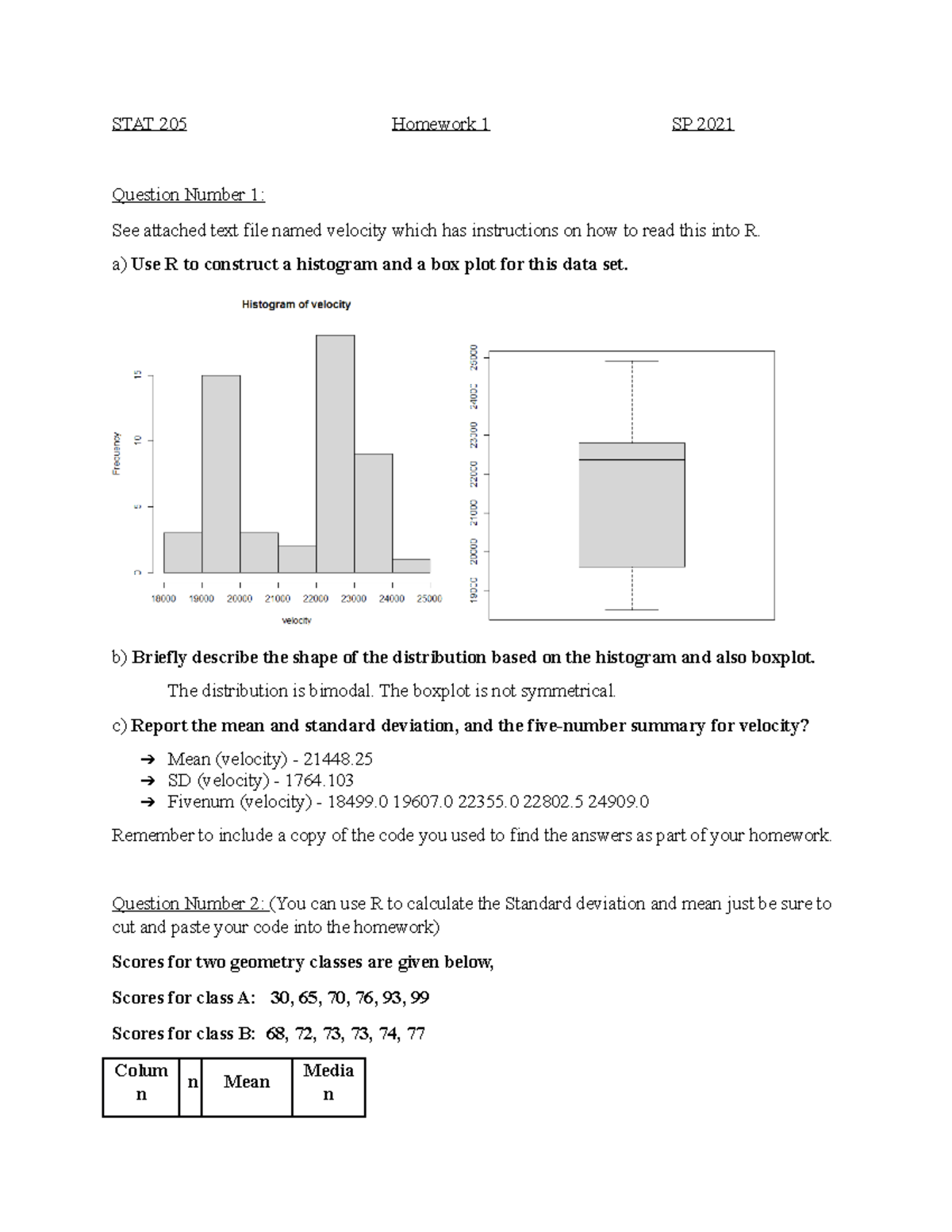 STAT 205 SP 2021 HW 1 - HW 1 - STAT 205 Homework 1 SP 2021 Question ...
