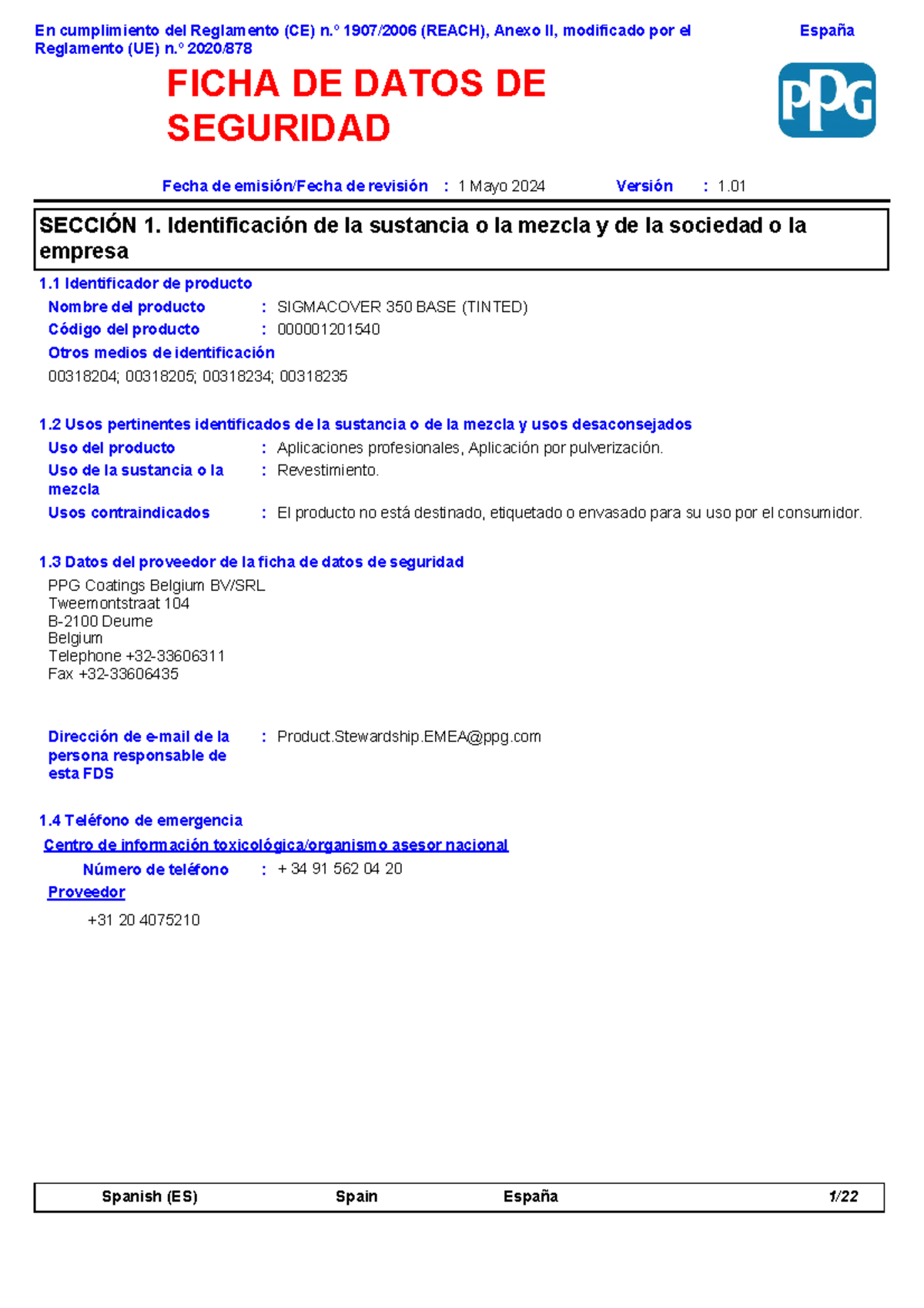 HOJA SDS - Sigmacover 350 - SIGMACOVER 350 BASE (TINTED) FICHA DE DATOS ...