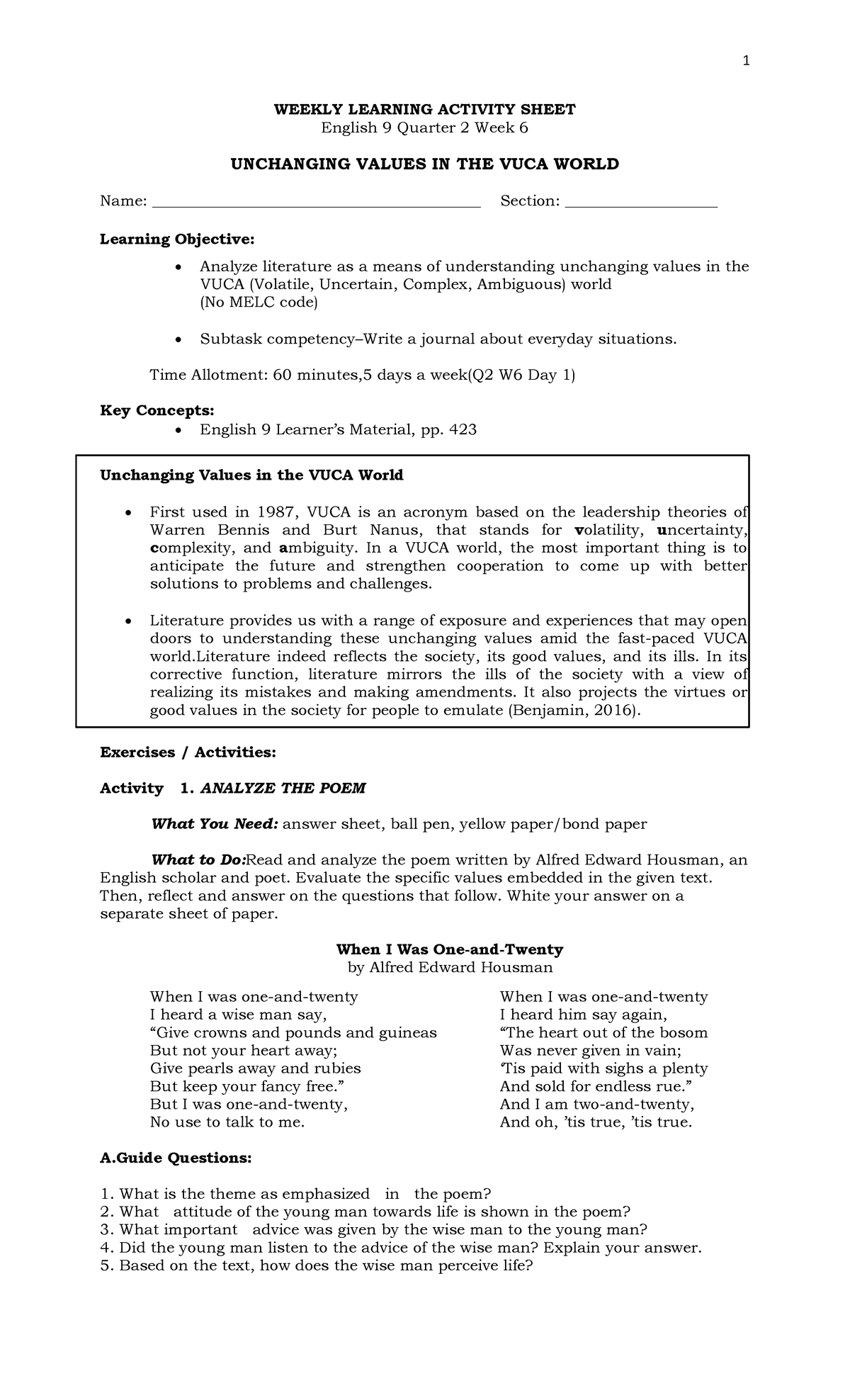 Toaz - English grade 9 - WEEKLY LEARNING ACTIVITY SHEET English 9 ...