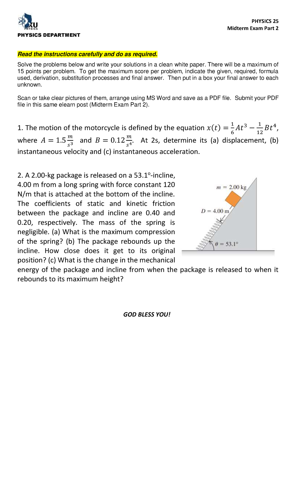 ME Part 2 - practice - PHYSICS 25 Midterm Exam Part 2 PHYSICS ...
