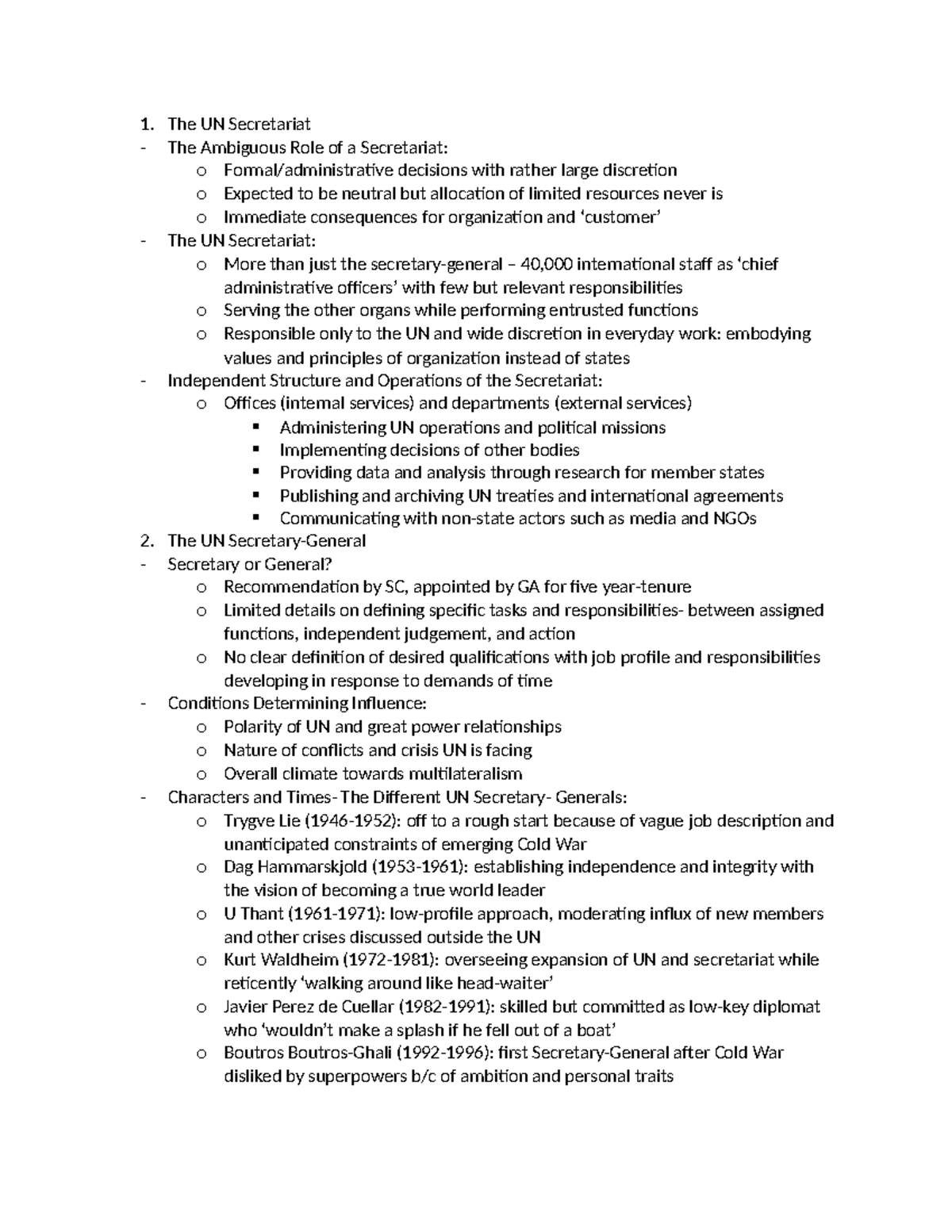 UN Secretariat Notes - 1. The UN Secretariat The Ambiguous Role of a ...