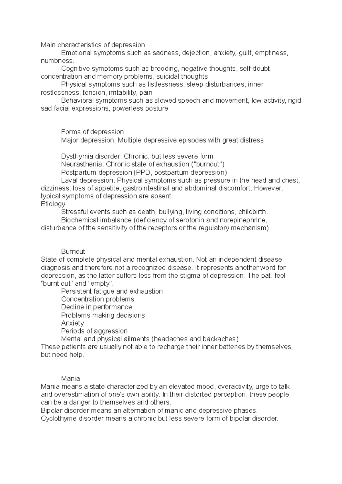 Main characteristics of depression - Main characteristics of depression ...