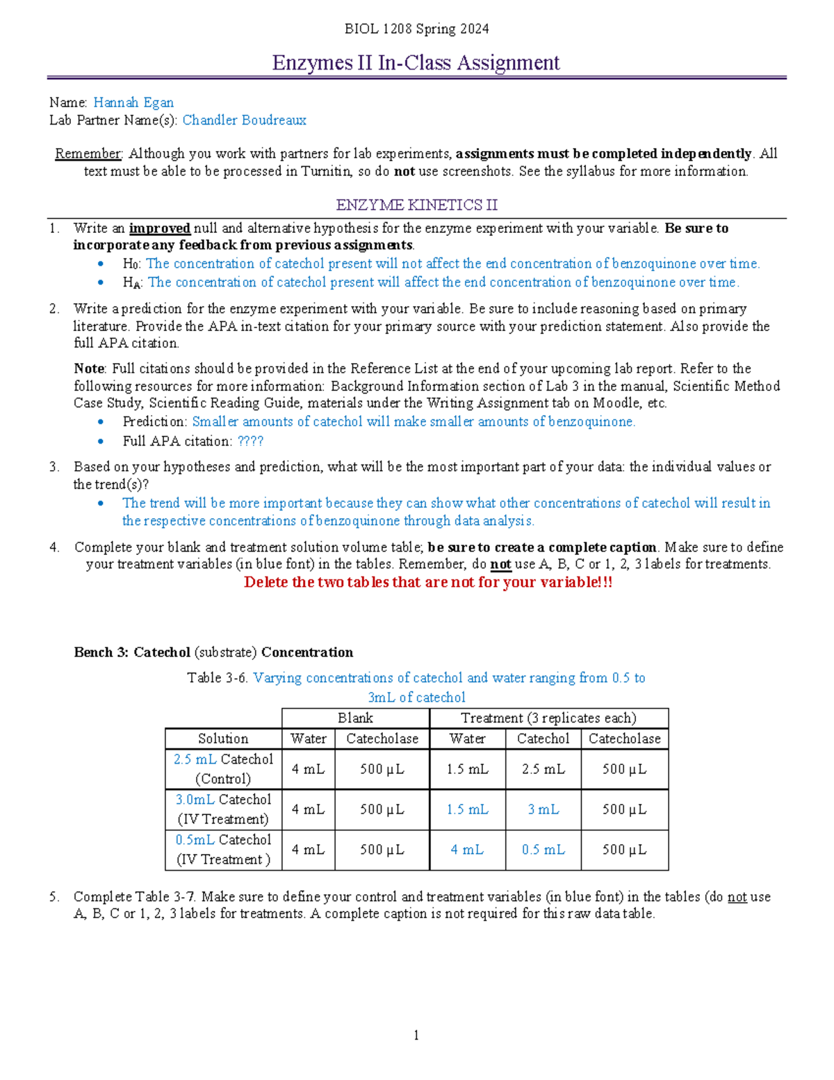 Enzyme II ICA 1208 - BIOL 1208 Spring 2024 1 Enzymes II In-Class ...