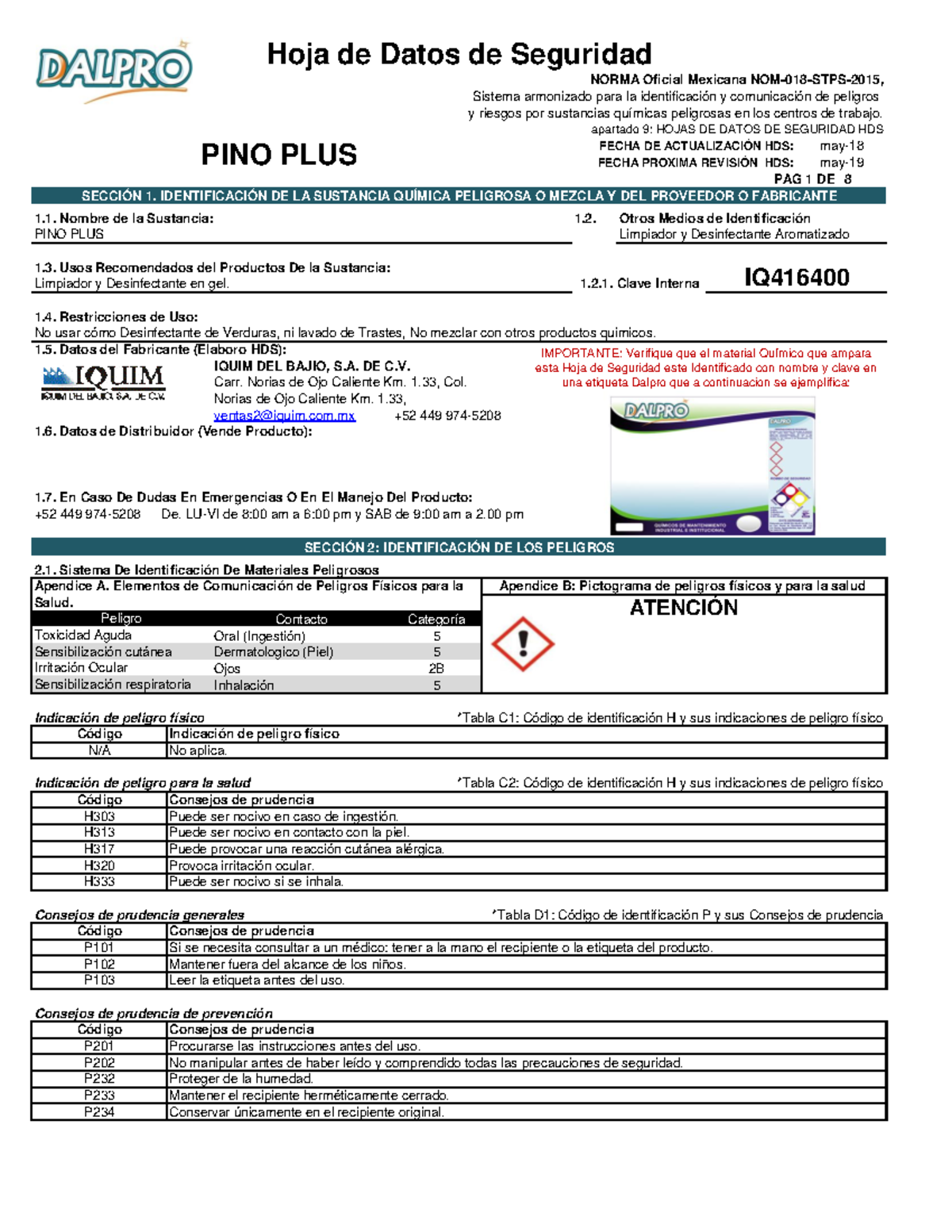 011 Pino Plus HDS nom018stps2015 - NORMA Oficial Mexicana NOM-018-STPS ...