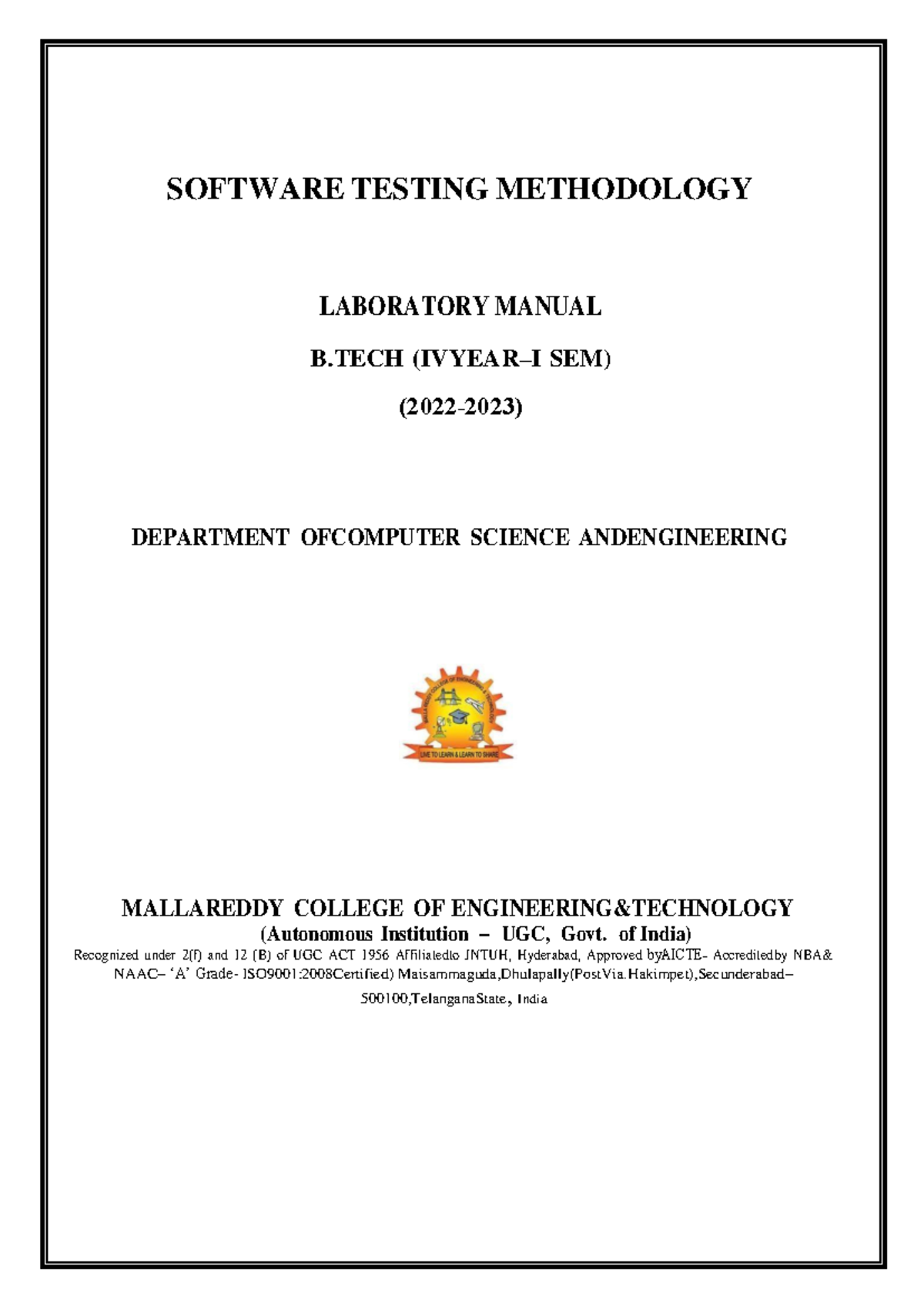 Software Testing Methodologies LAB - SOFTWARE TESTING METHODOLOGY ...