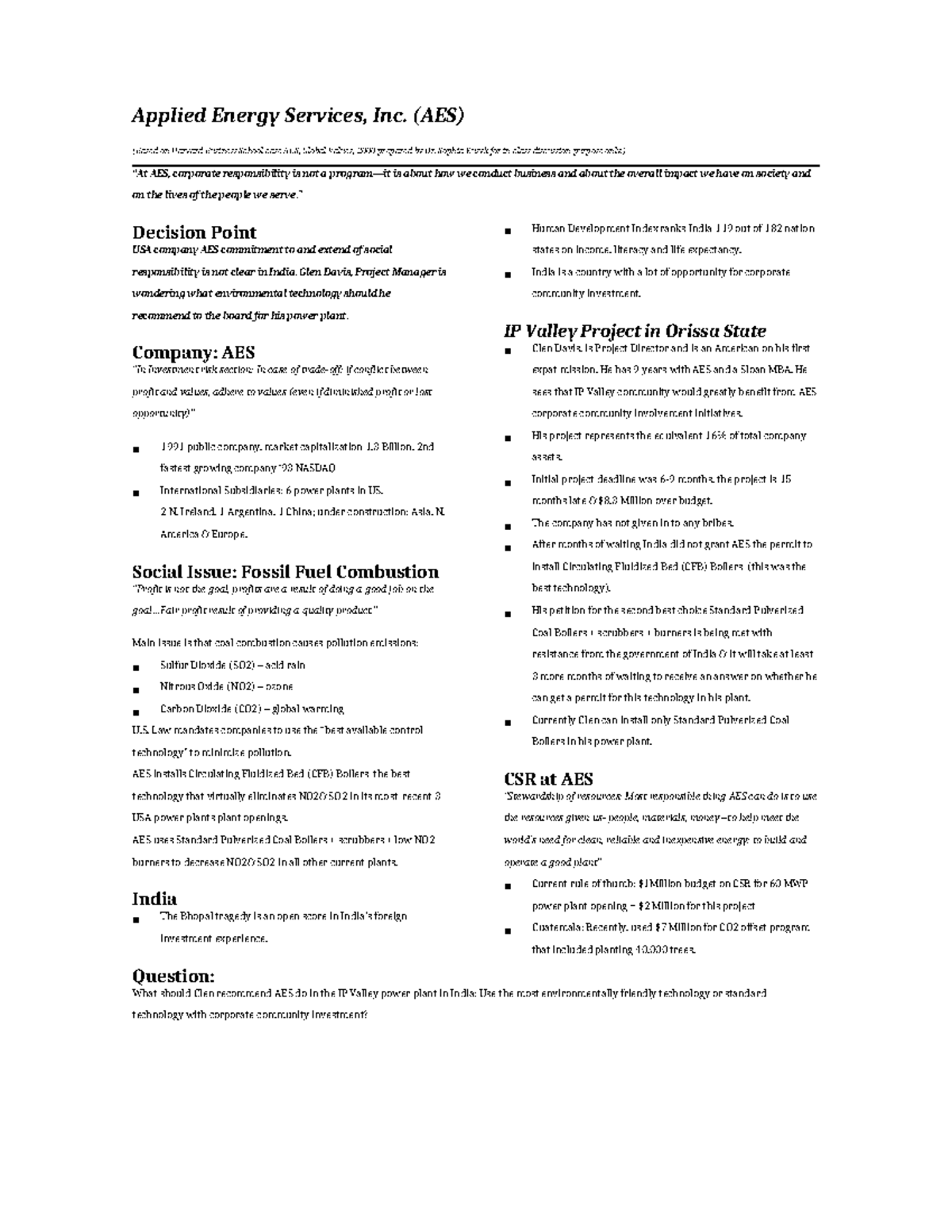 AES Class 11 - 3660 - Applied Energy Services, Inc. (AES) (Based on ...