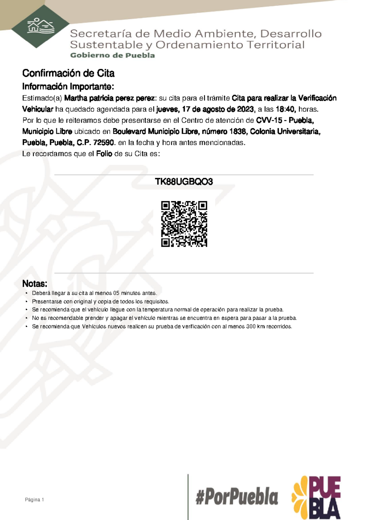 Descarga - ADEMAN - • • • • • Confirmación de Cita Información ...