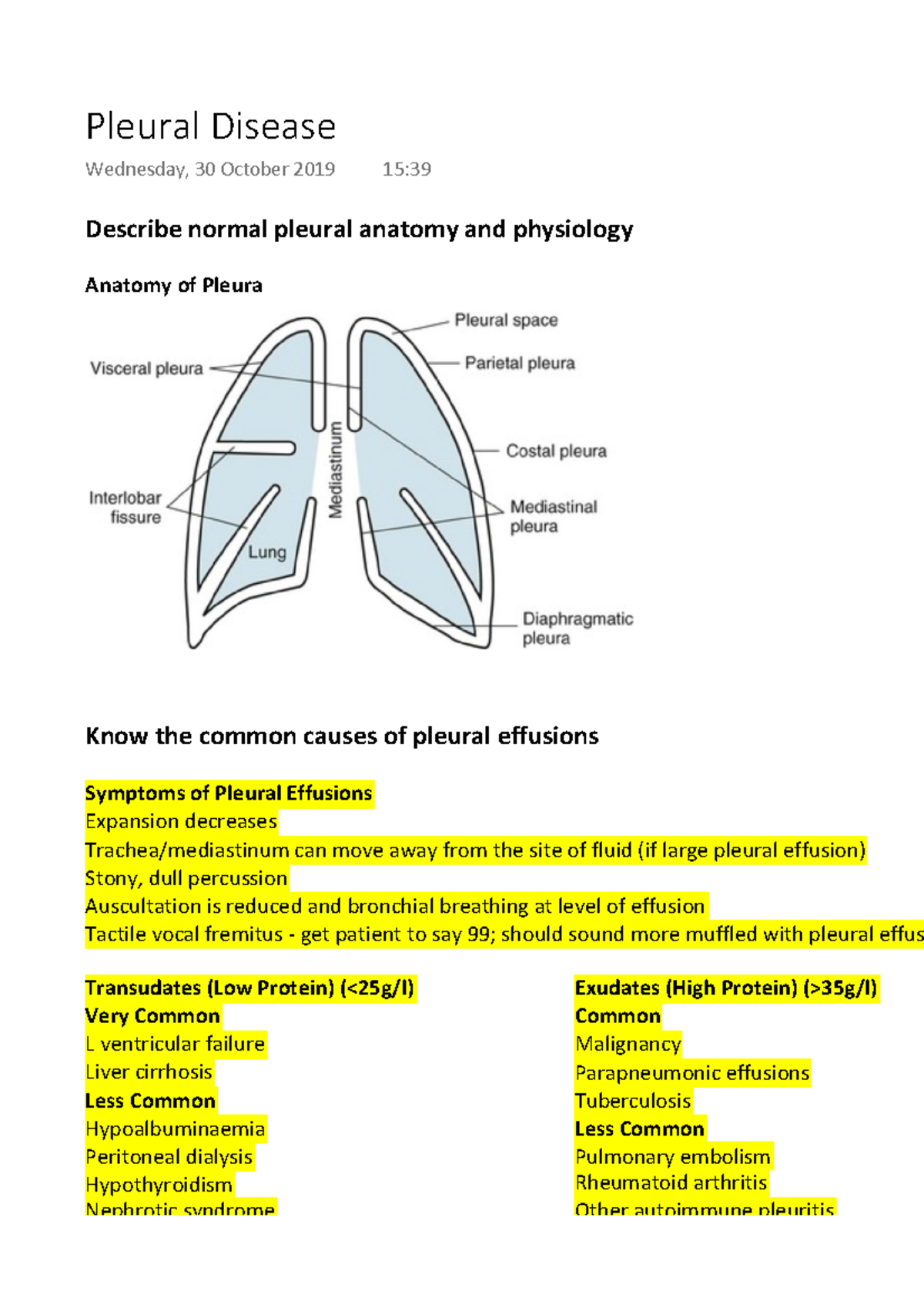 Pleural Disease - Describe normal pleural anatomy and physiology ...