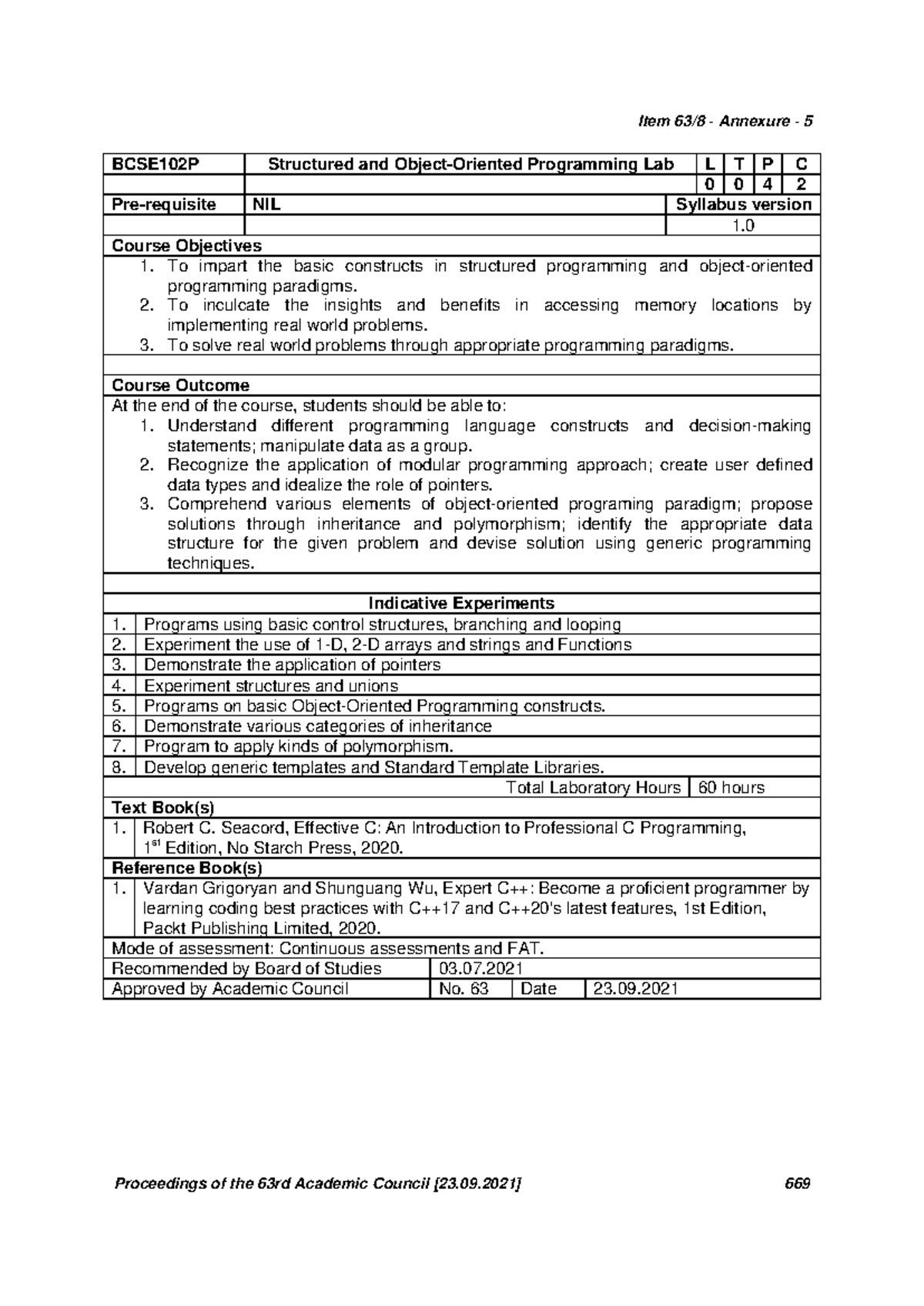 BCSE102P Structured-AND- Object- Oriented- Programming-LAB LO 1.0 67 BCSE102P 63 ACP - Item 63/8 ...