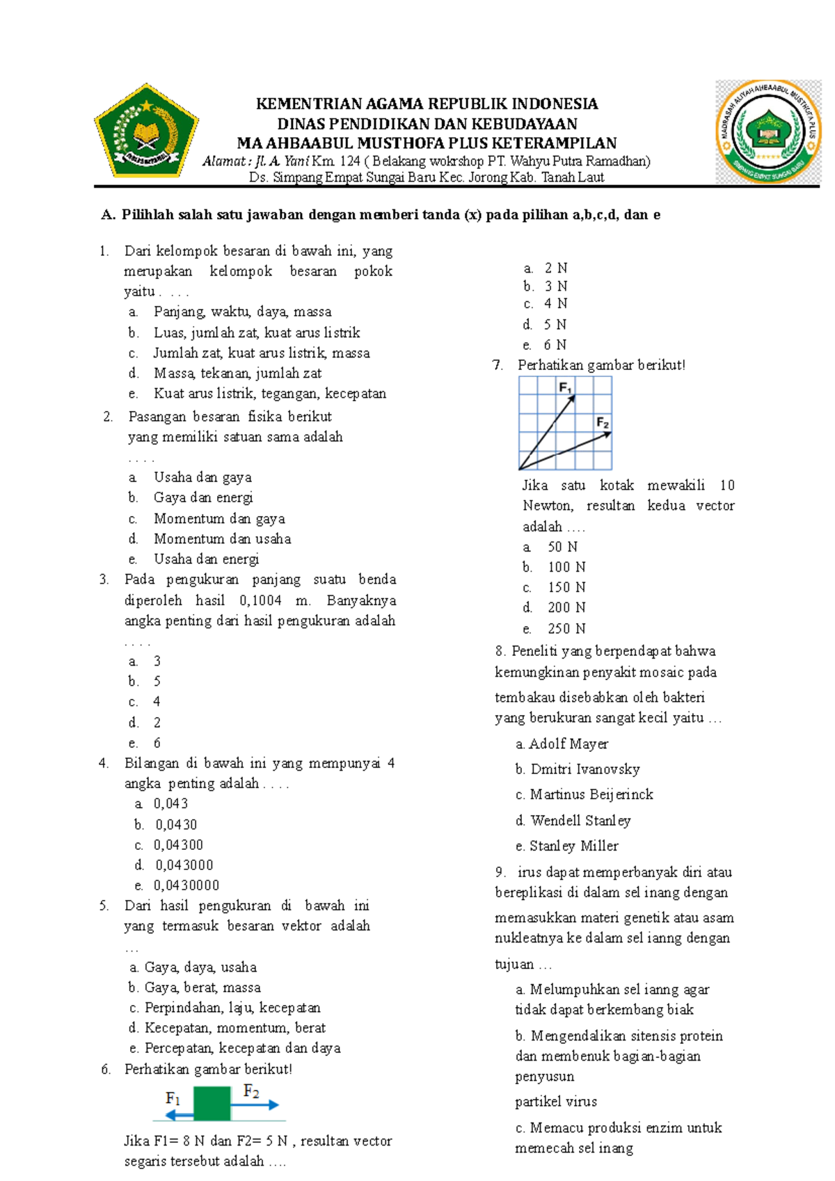 Soal UTS Pelajaran IPA - contoh soal uts - KEMENTRIAN AGAMA REPUBLIK ...