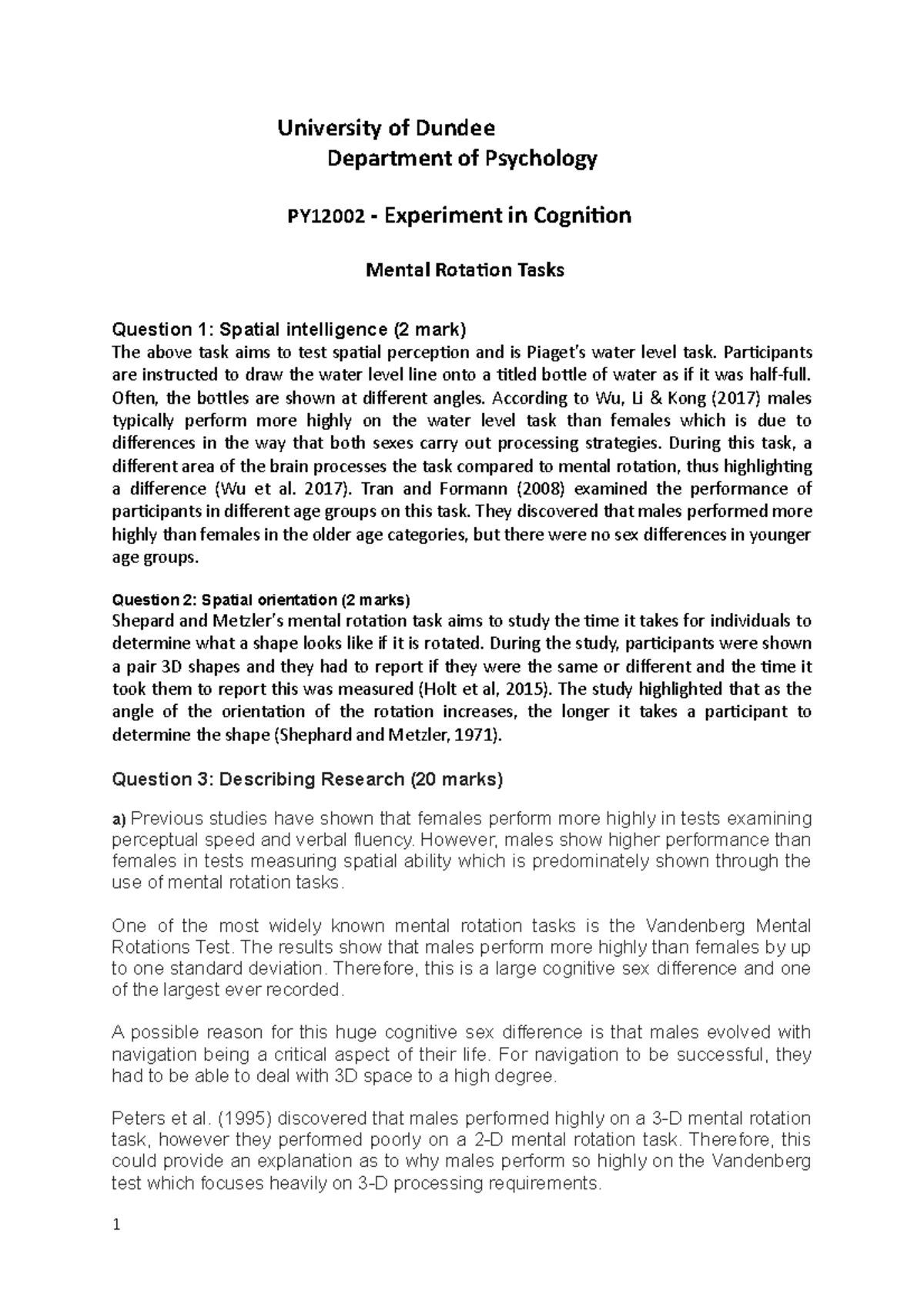 PY12002 Mental Rotation Tasks - University of Dundee Department of ...
