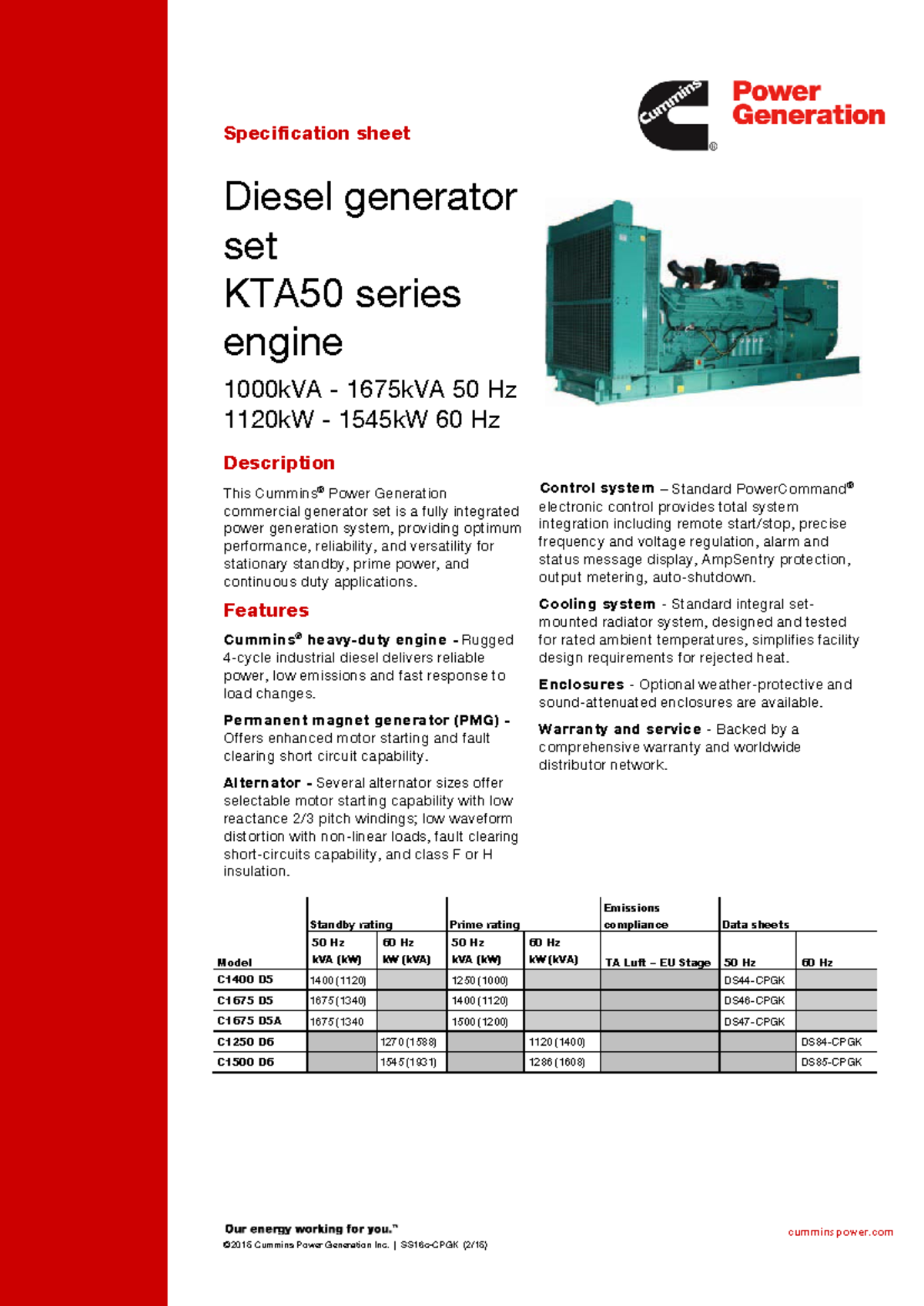 Spect Sheet - C1500 D6 - Kent - Specification sheet Diesel generator ...