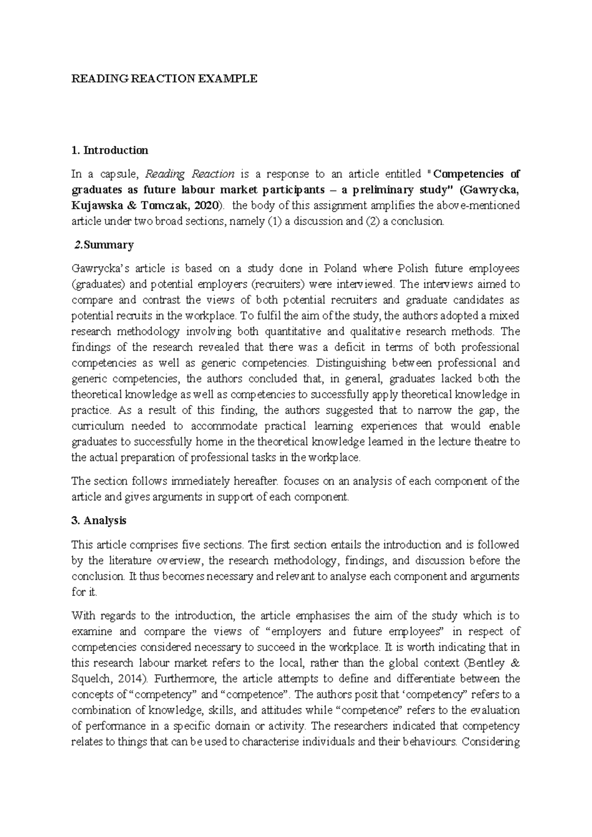AN Example OF Reading Reaction March 2024 - READING REACTION EXAMPLE ...