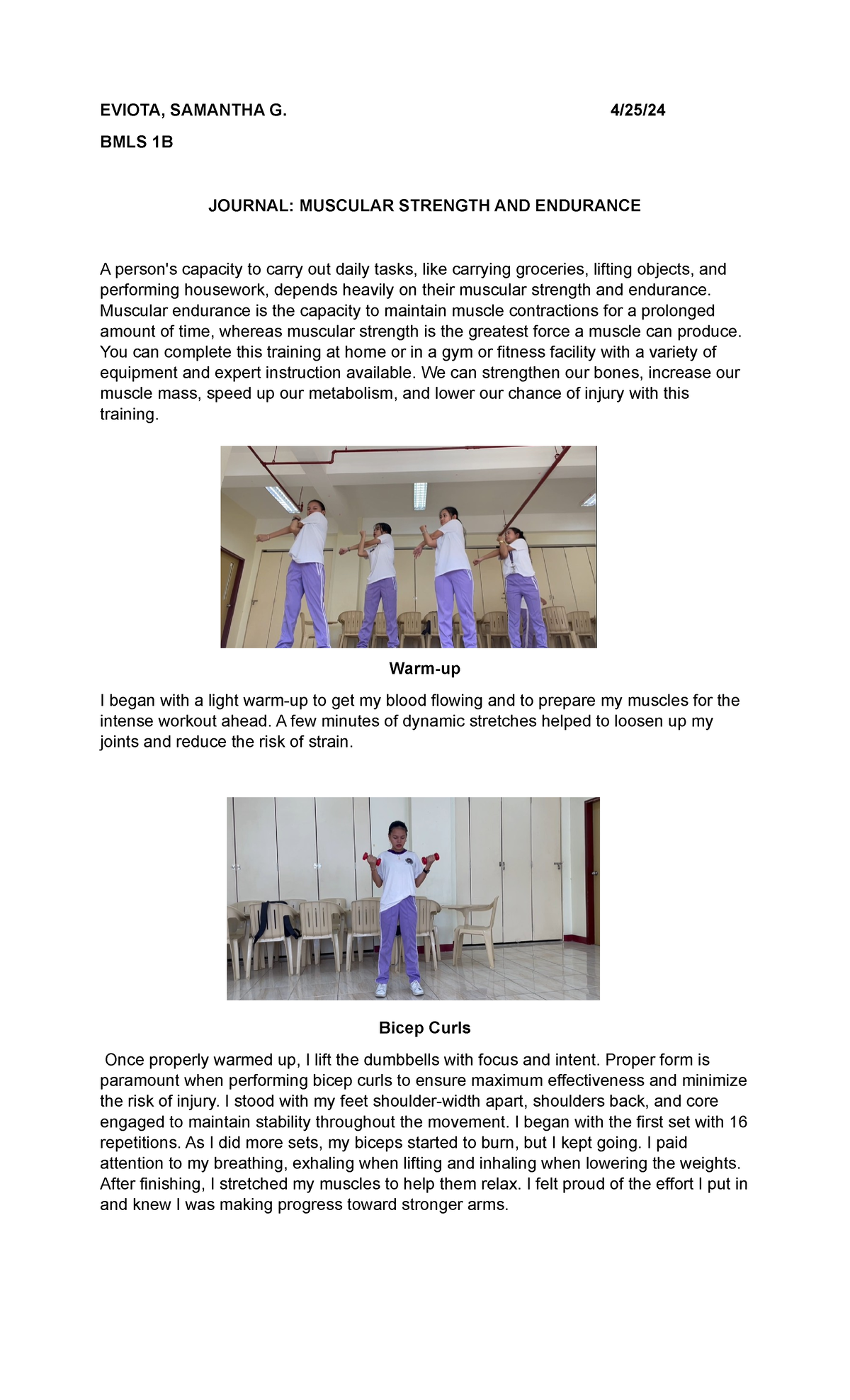 PE Journal - EVIOTA, SAMANTHA G. 4/25/ BMLS 1B JOURNAL: MUSCULAR ...