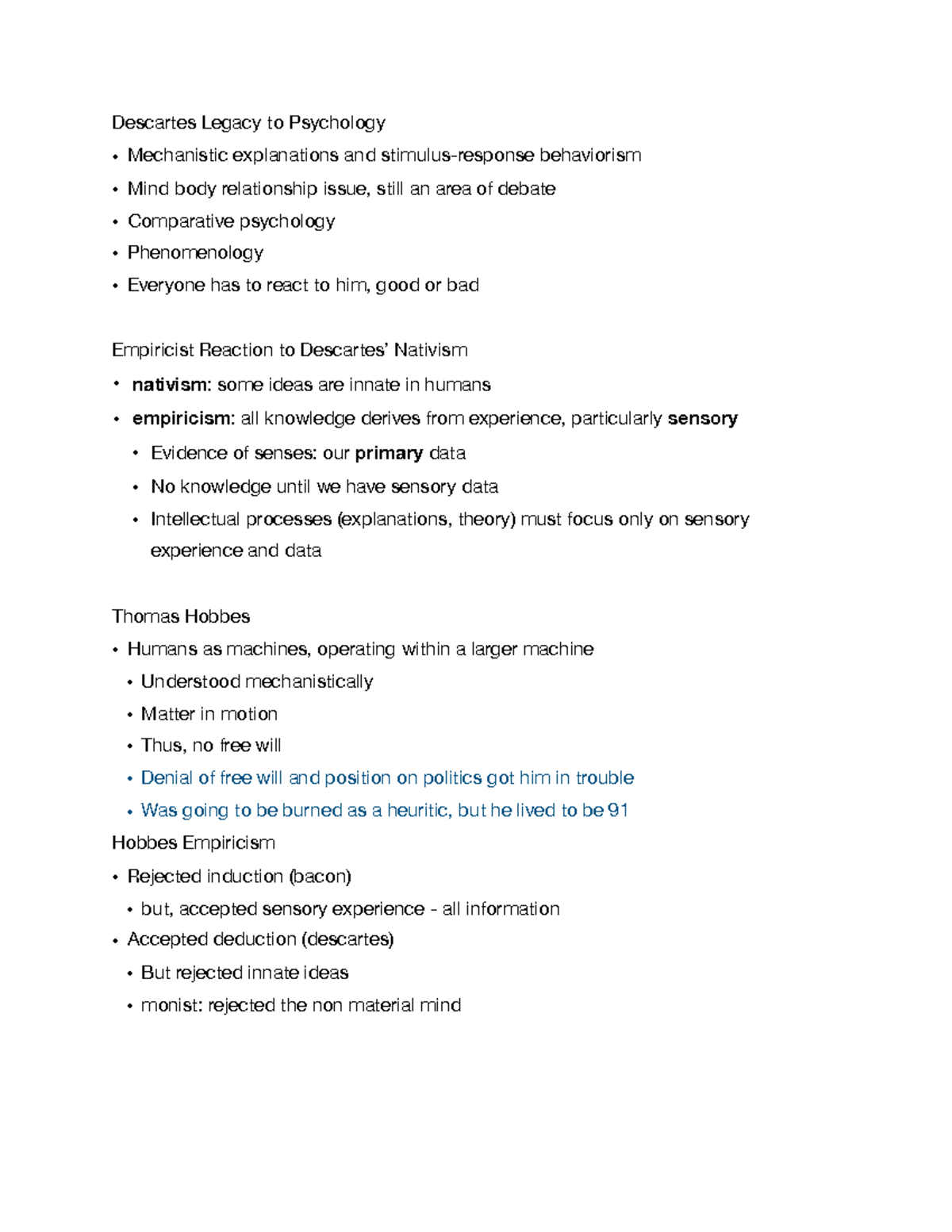 Empiricism ch 5 - lecture notes - Descartes Legacy to Psychology ...