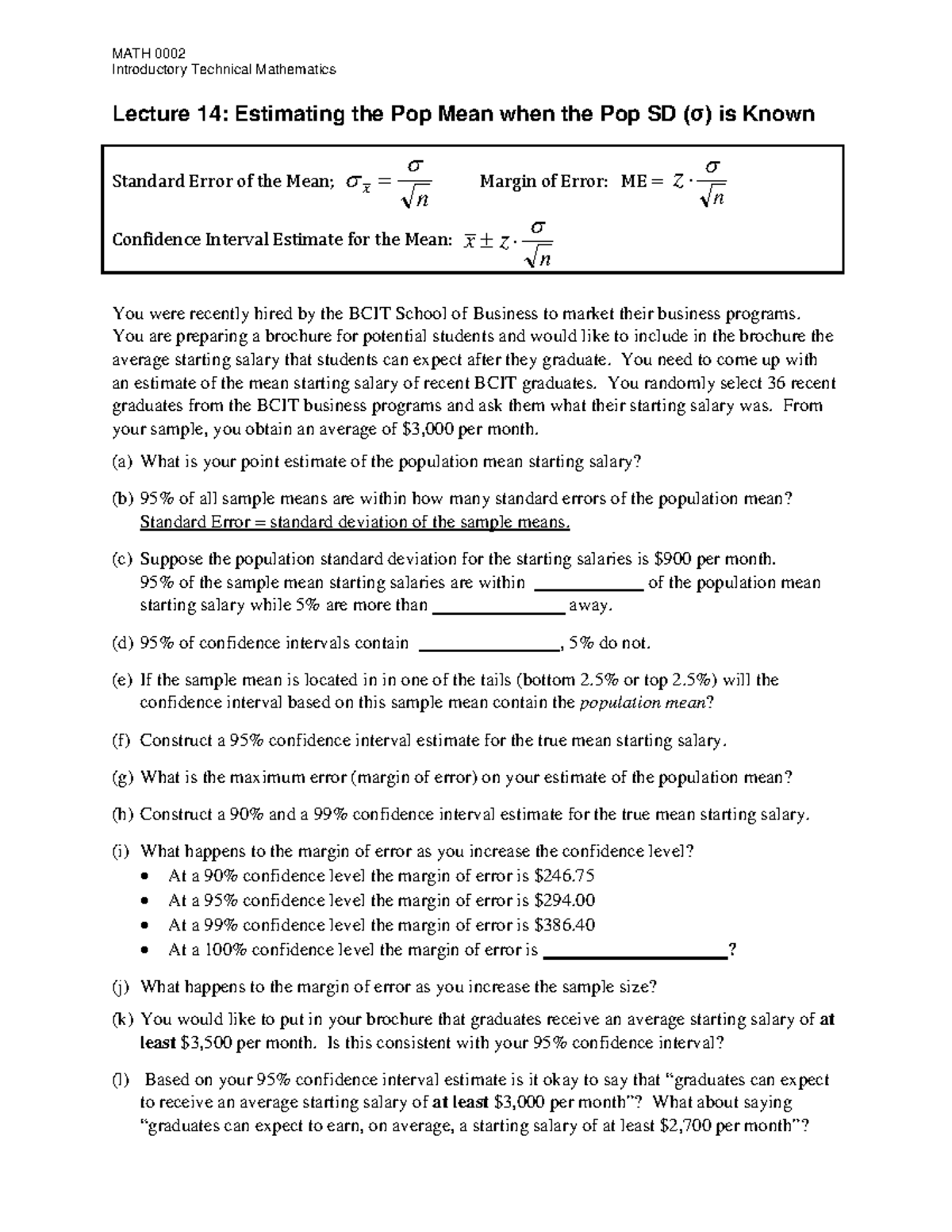 Lecture 14-math0002 - Introductory Technical Mathematics Lecture 14 ...