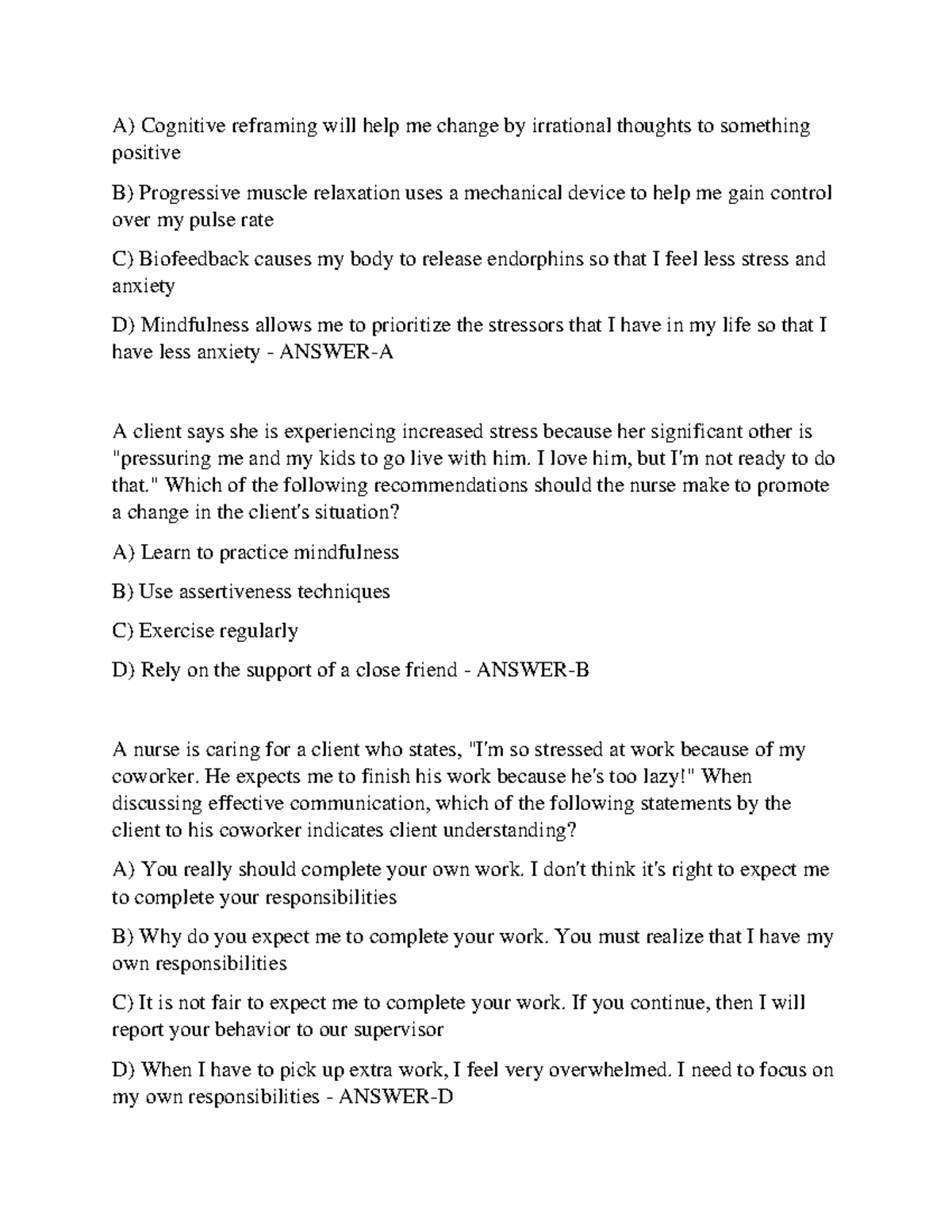 Mental Health Proctored EXAM - A) Cognitive reframing will help me ...