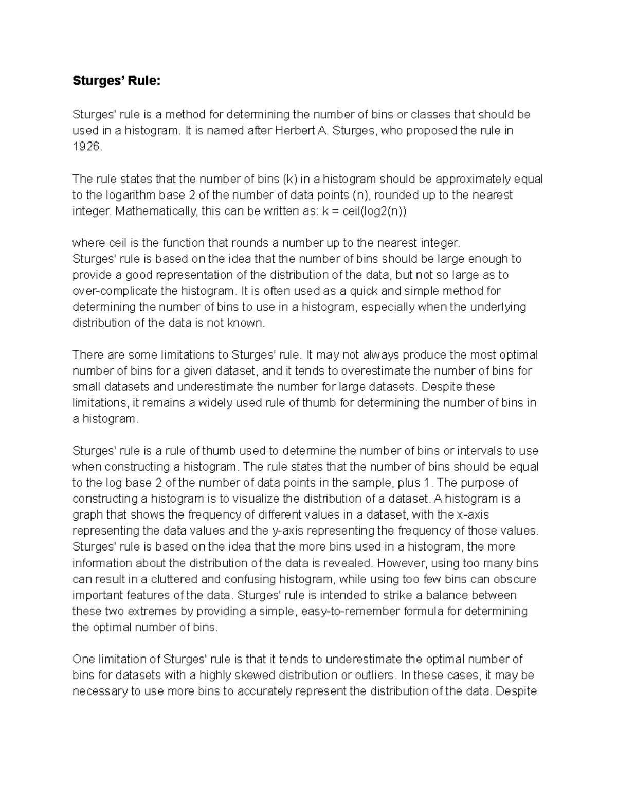 QNT short study guide - Sturges’ Rule: Sturges' rule is a method for ...