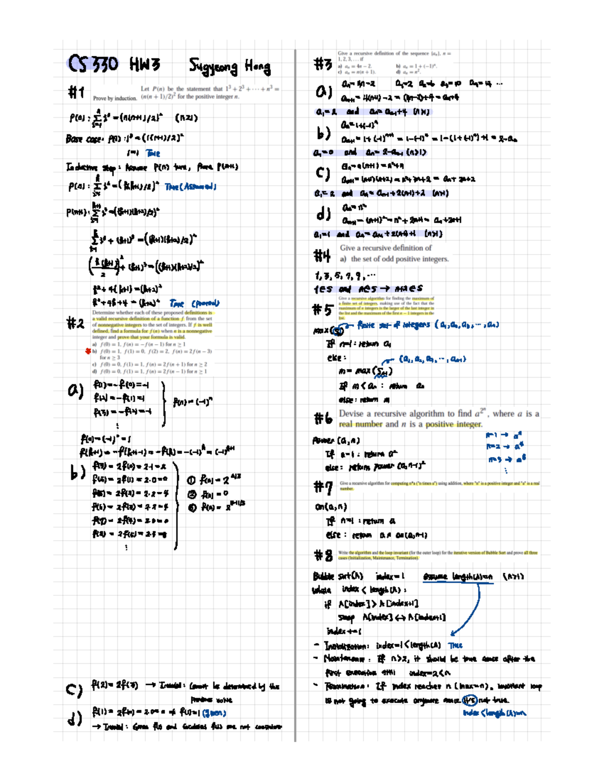 CS330 HW #3 - ( 5330 HW 3 Sugyeong Hong # 3 g) An-_ 4h -2 AFZ Az= 6 AF 10 a4= 14 - . . 1 - Studocu