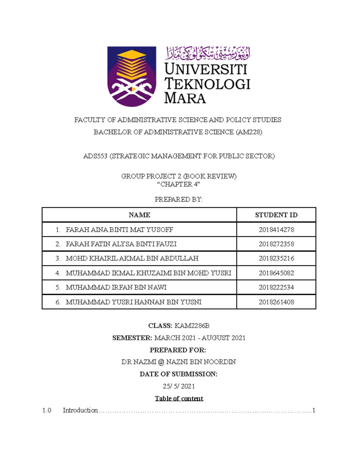 ADS553 Group Project 2 K AM228 6B Group 2 - FACULTY OF ADMINISTRATIVE ...