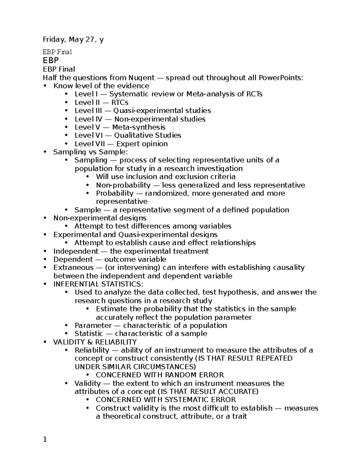 EBP Study Guide - EBP Final EBP EBP Final Half the questions from ...