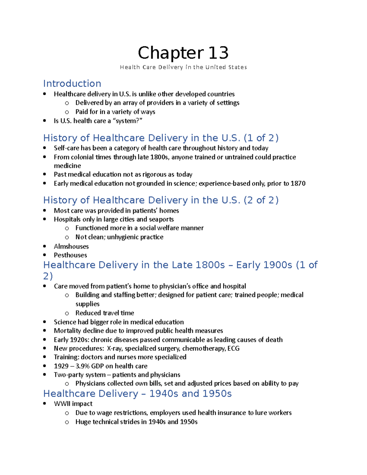 PUBH - Chapter 13 - Chapter 13 Health Care Delivery in the United ...