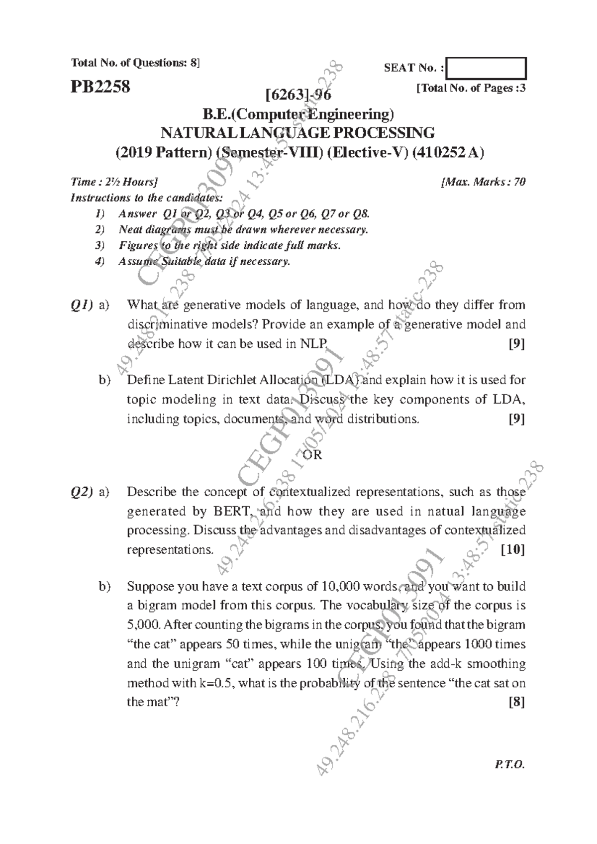 NLP May Jun 2024 - Question paper - Total No. of Questions: 8] [6263 ...