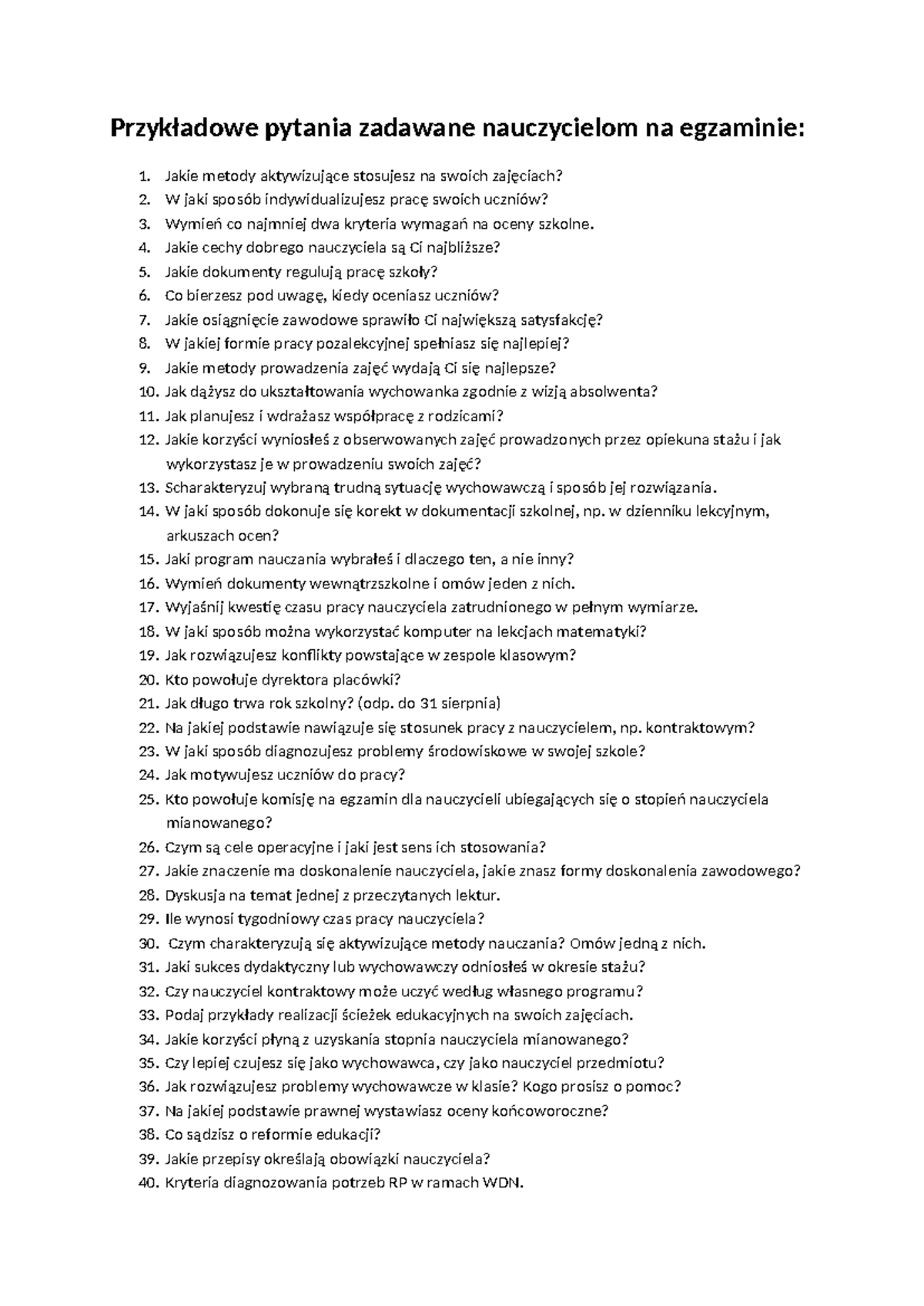 Przykladowe pytania - mikro - Przykładowe pytania zadawane nauczycielom na egzaminie: Jakie ...