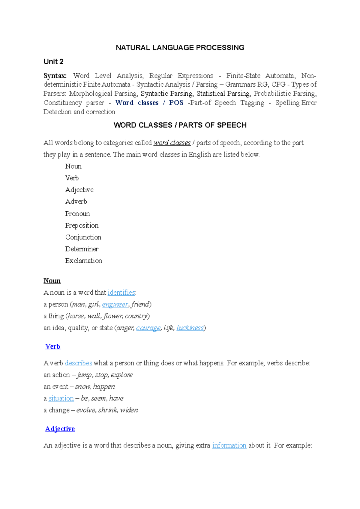 2021 2.4 WORD Classes or POS - NATURAL LANGUAGE PROCESSING Unit 2 Syntax: Word Level Analysis ...