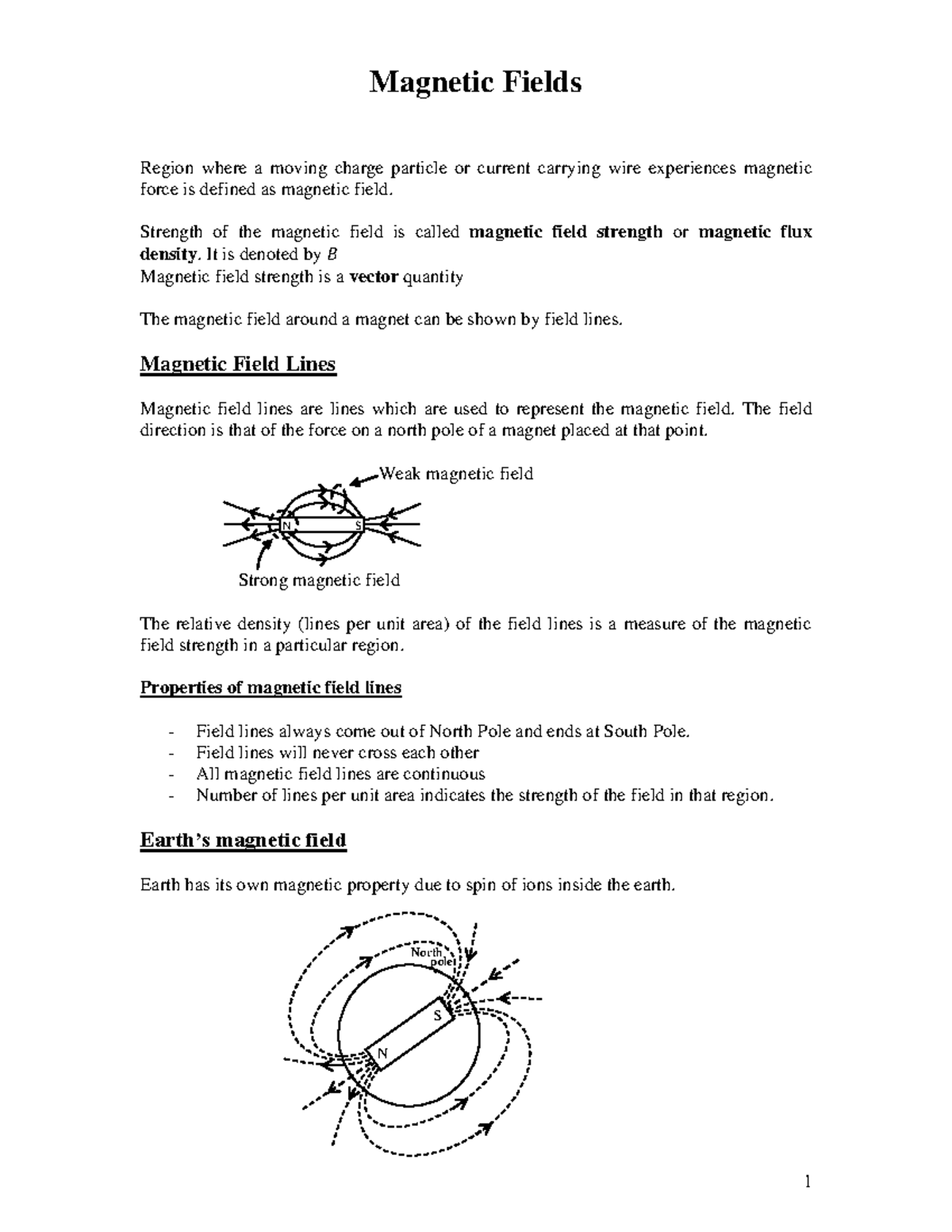 Magnetic Field Notes SET-1 - Magnetic Fields Region where a moving ...