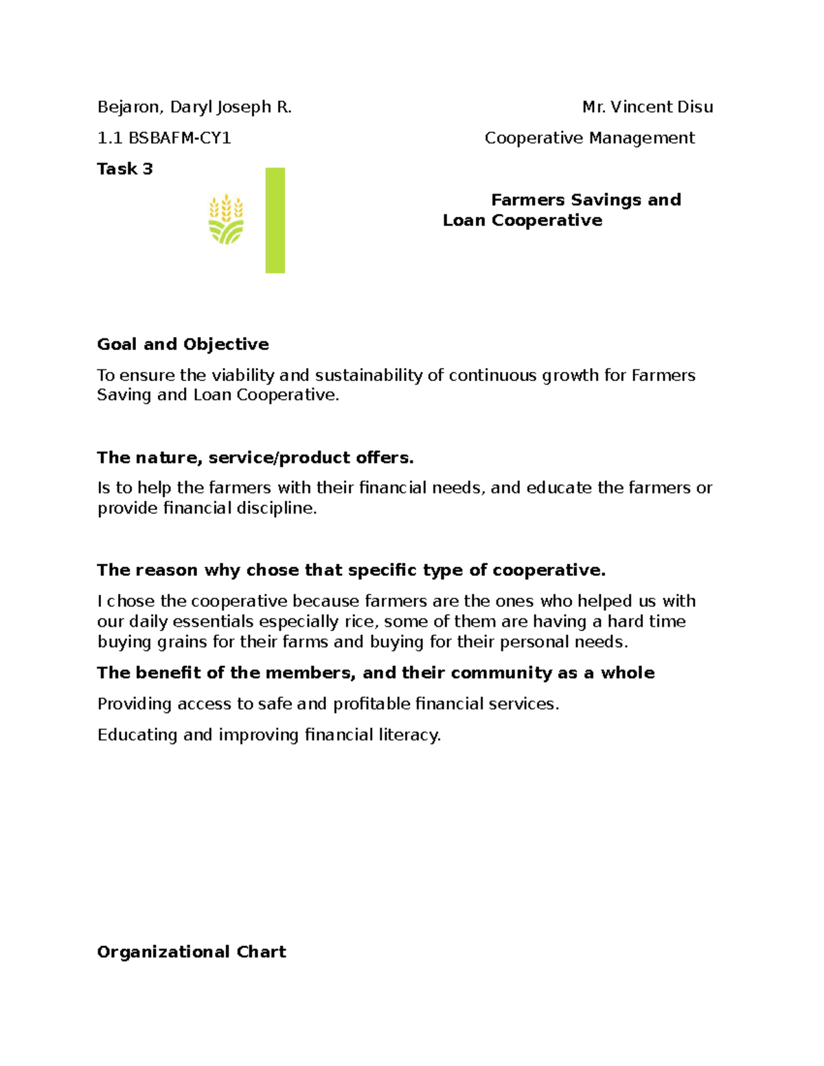 Bejaron task3 Cooperative Management 1 - Bejaron, Daryl Joseph R. Mr ...