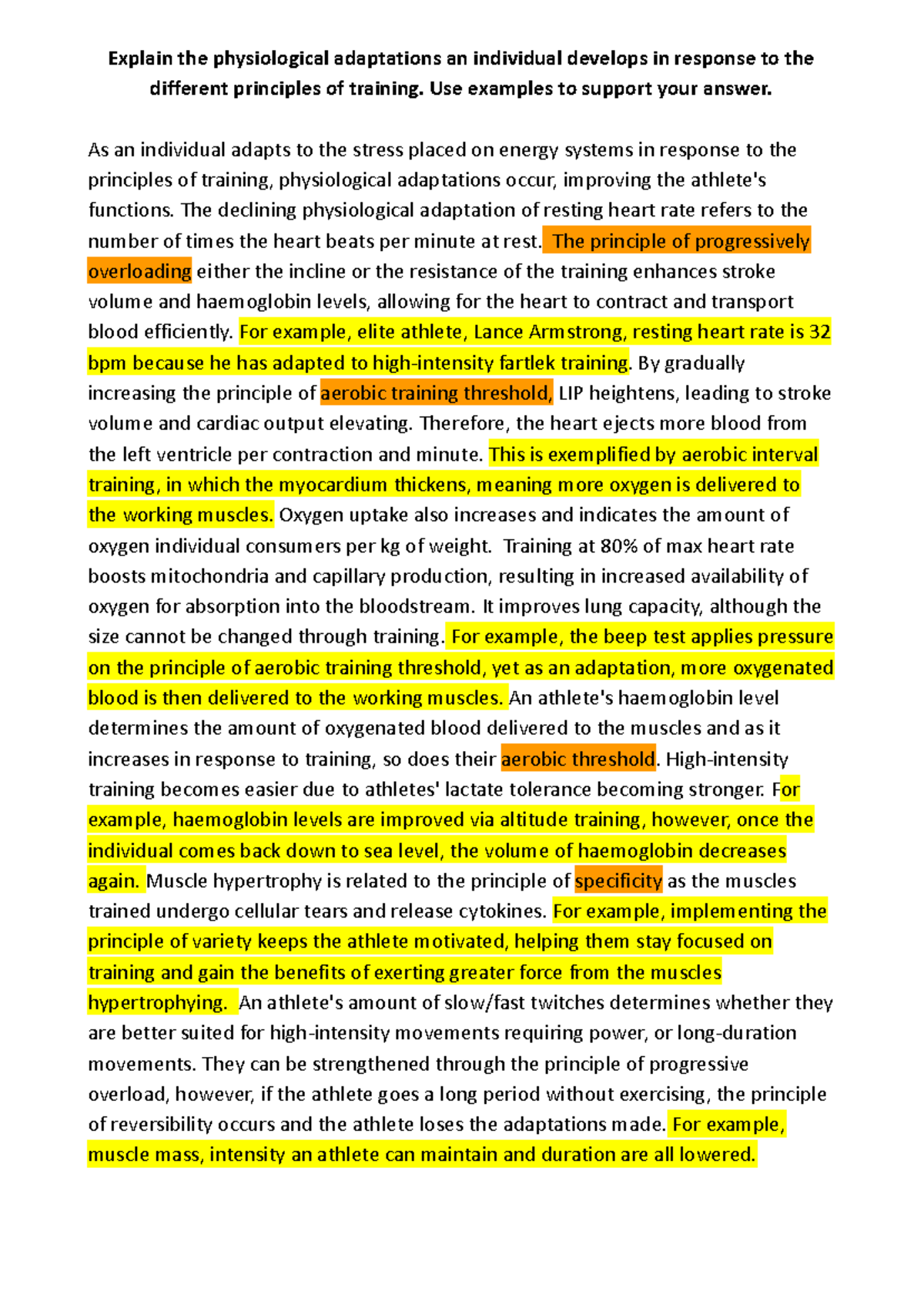 Response on Physiological adaptations - Explain the physiological ...