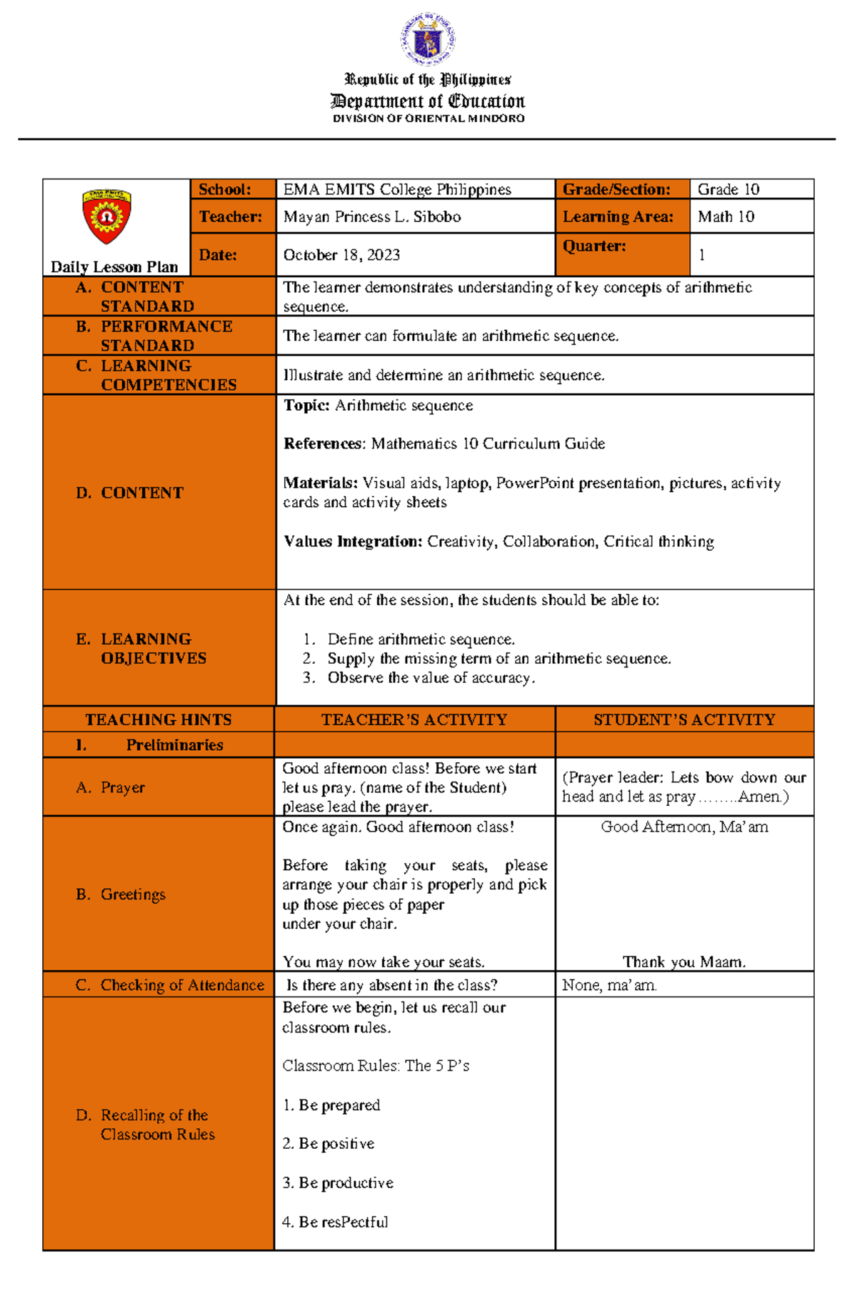 Arithmetic-Sequence-Demo - Department of Education DIVISION OF ORIENTAL ...