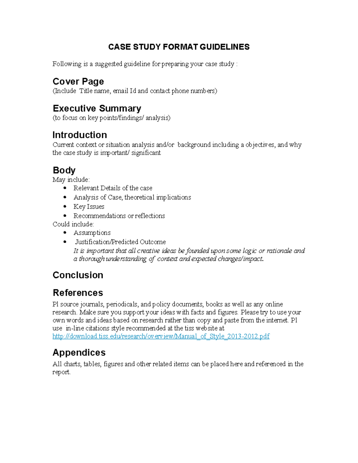 Casestudyguidelines - Just the guidelines - CASE STUDY FORMAT ...