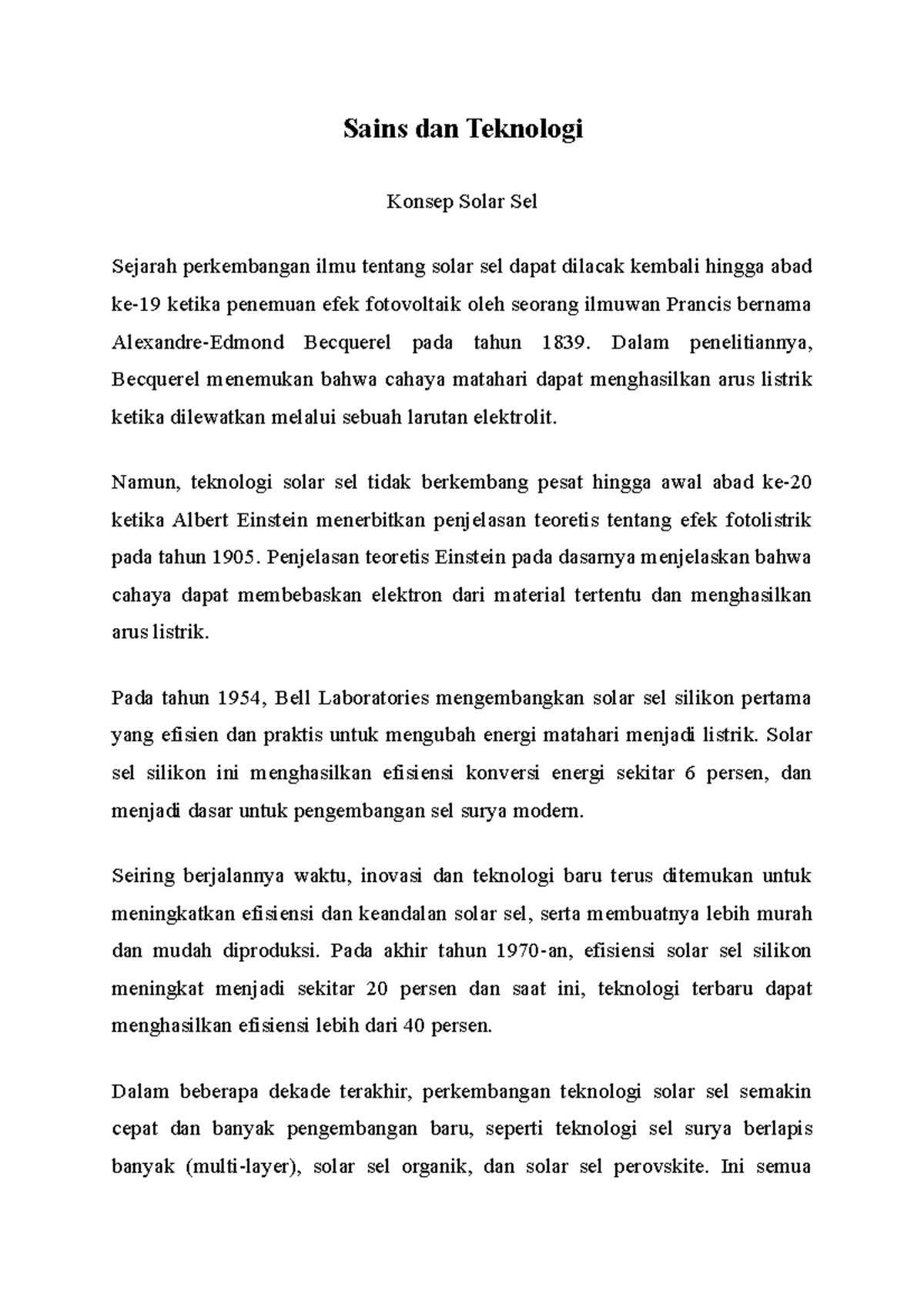 ST - Solar sel - Sains dan Teknologi Konsep Solar Sel Sejarah ...