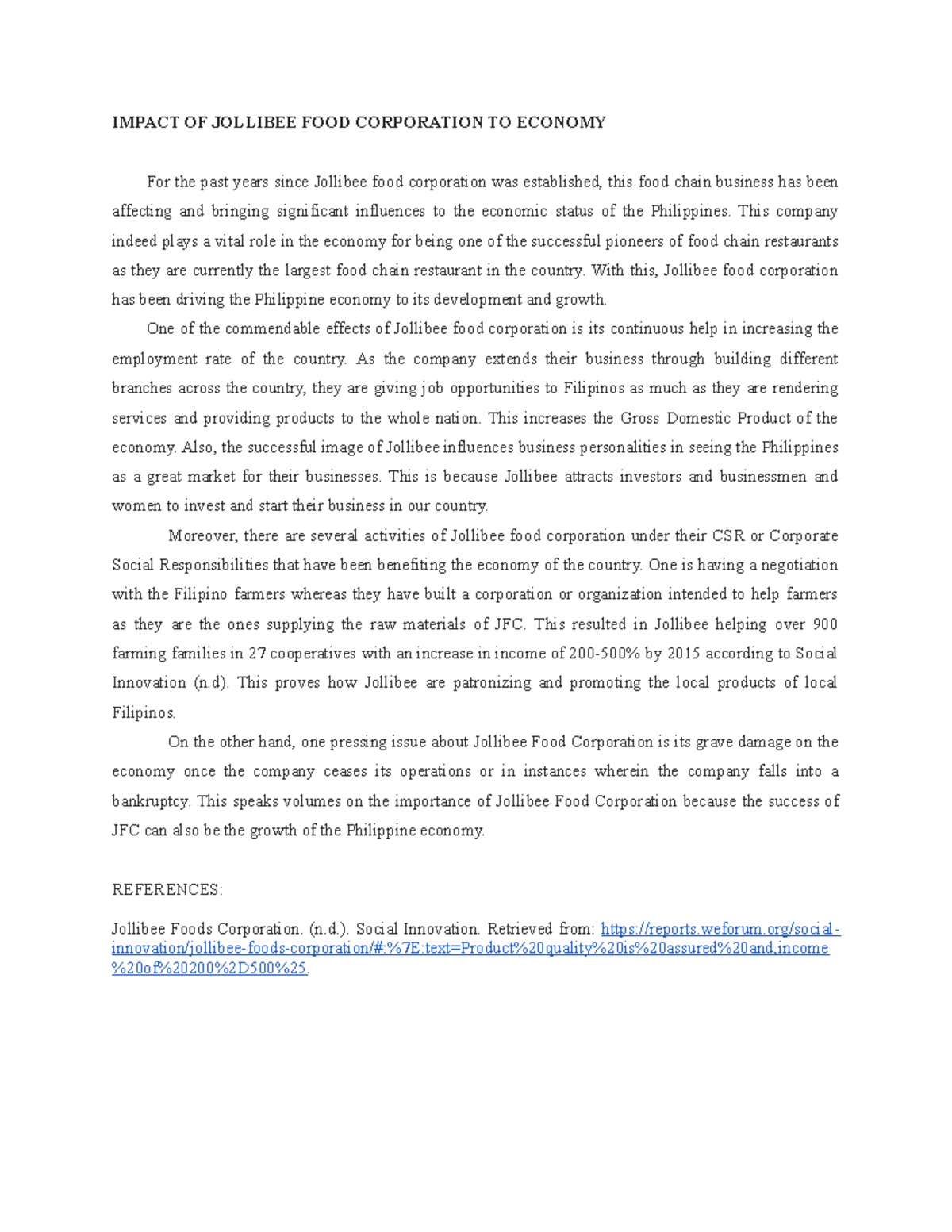 Impact of JFC - about JFC corporate social responsibility - IMPACT OF ...