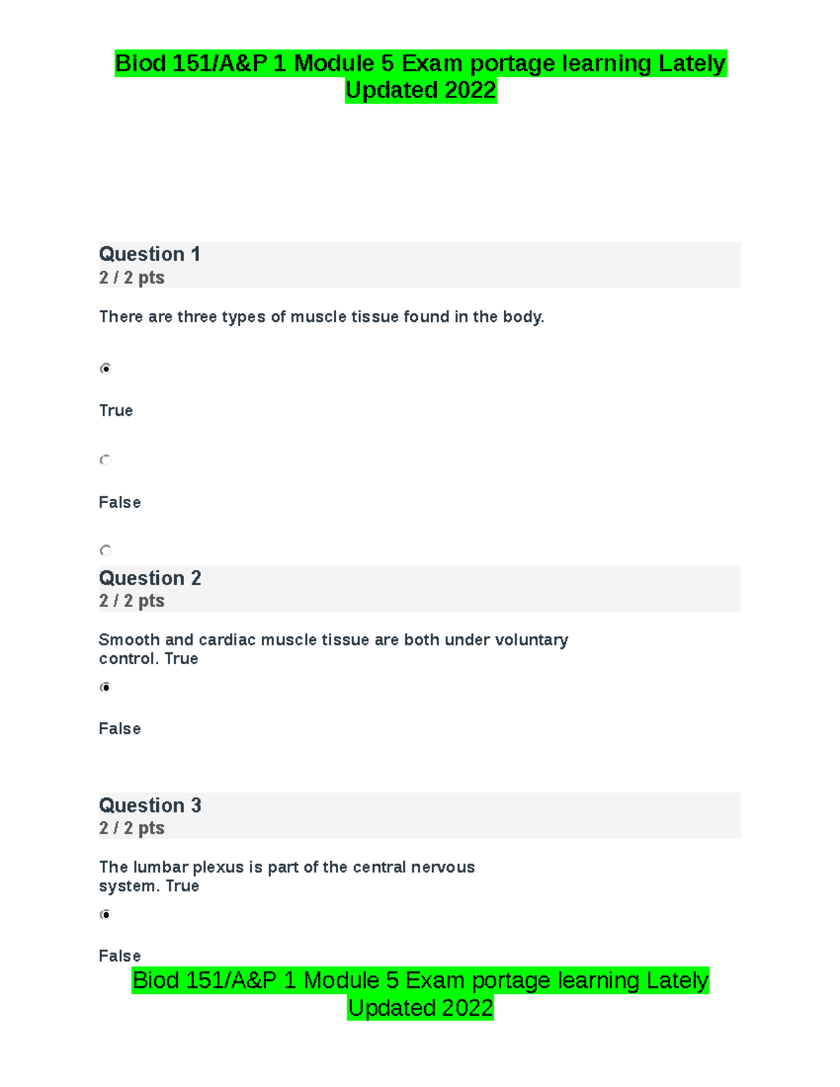 Modul 5 Exam Questions - Updated 2022 There are three types of muscle ...