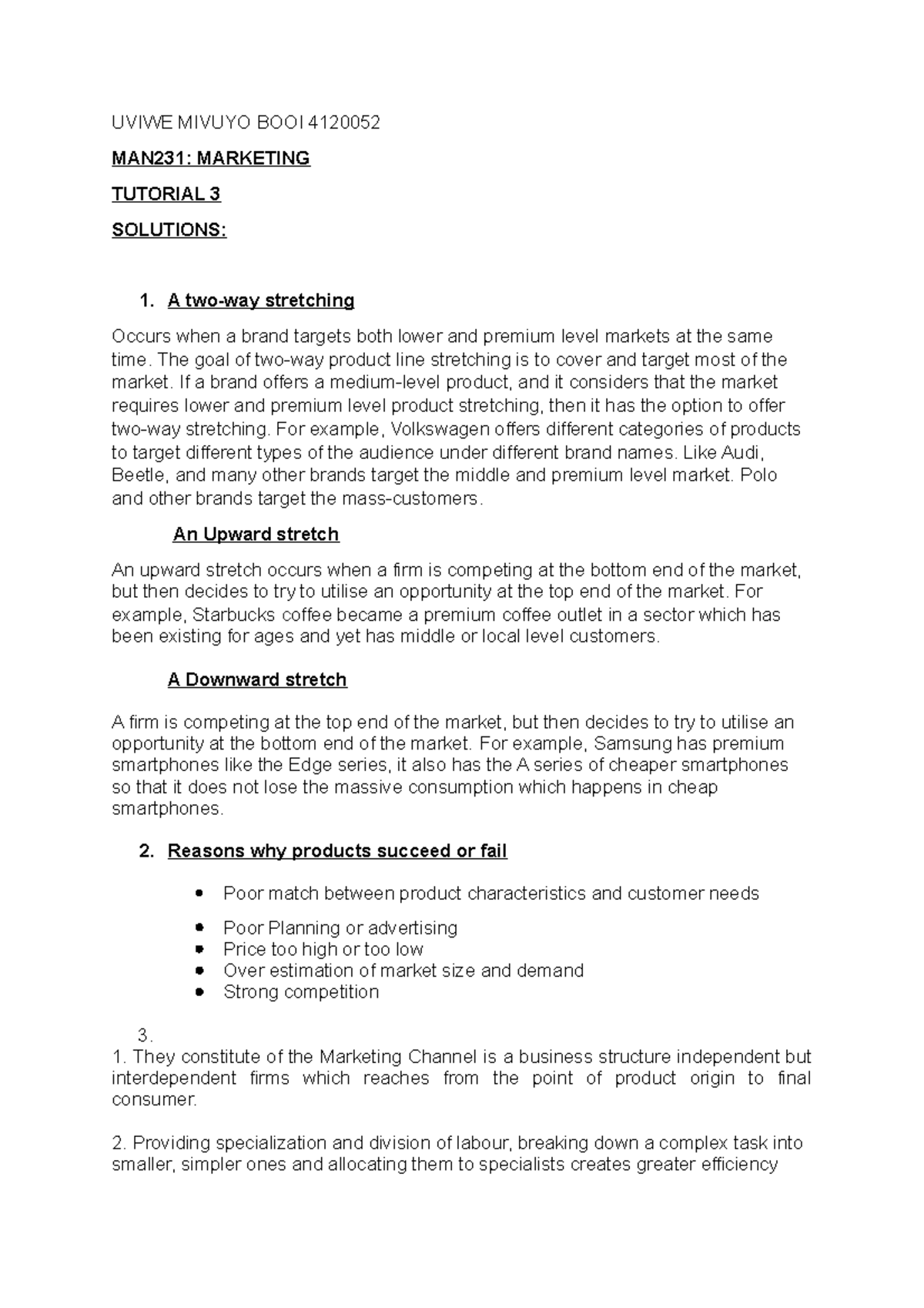 MAN 231 TUT 3 - Tutorial work - UVIWE MIVUYO BOOI 4120052 MAN231 ...