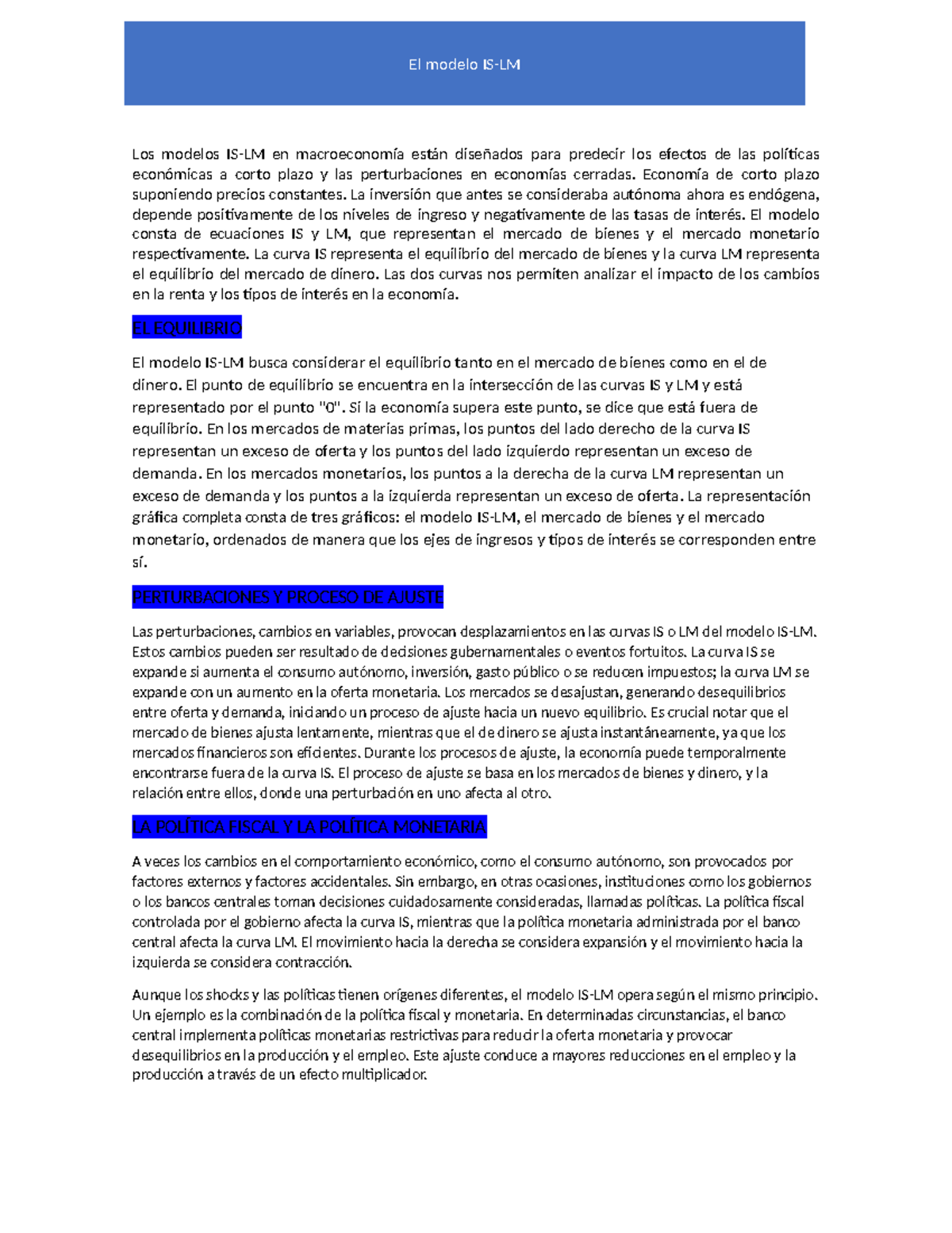 El modelo IS - preparación para examen - Los modelos IS-LM en ...